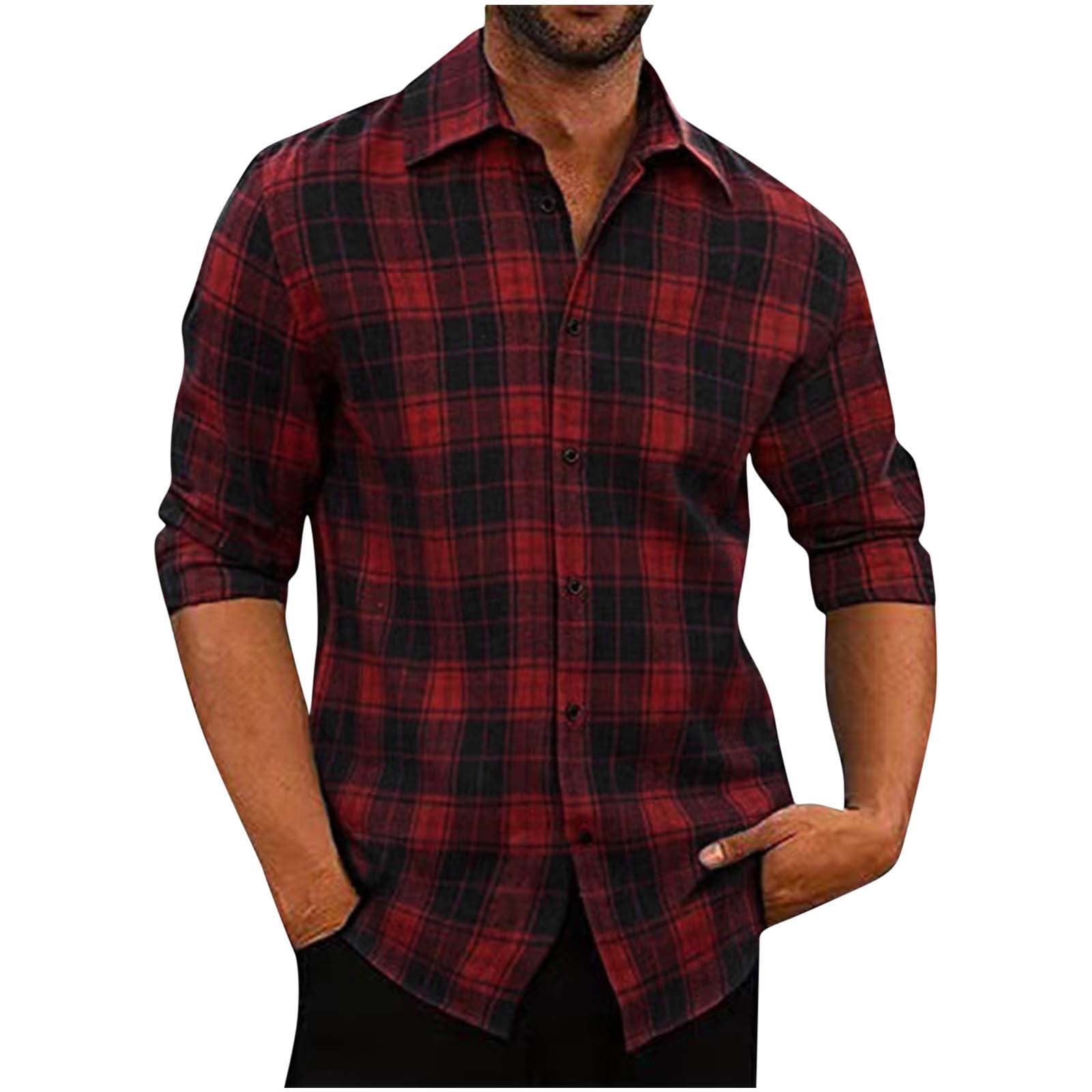 APEXFWDT Mens Flannel Shirts Long Sleeve Casual Regular Fit Button Down ...