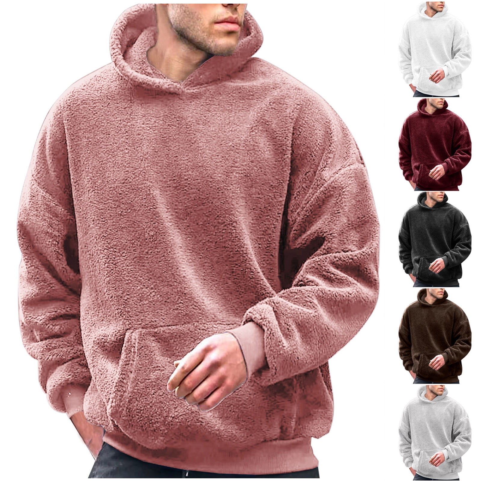 APEXFWDT Mens Fuzzy Sherpa Hoodie Sweatshirt Long Sleeve Casual ...