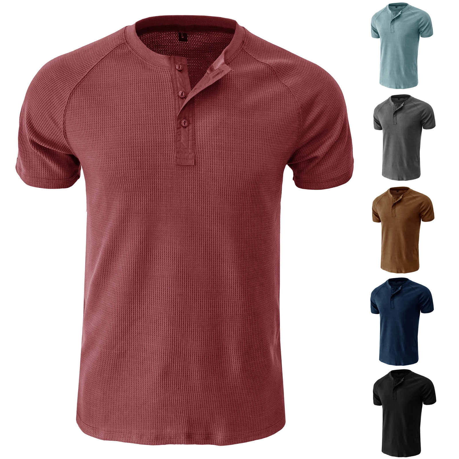 APEXFWDT Mens Henley Shirts Waffle Short Sleeve Casual Basic T Shirts for Men Summer Stretch ...