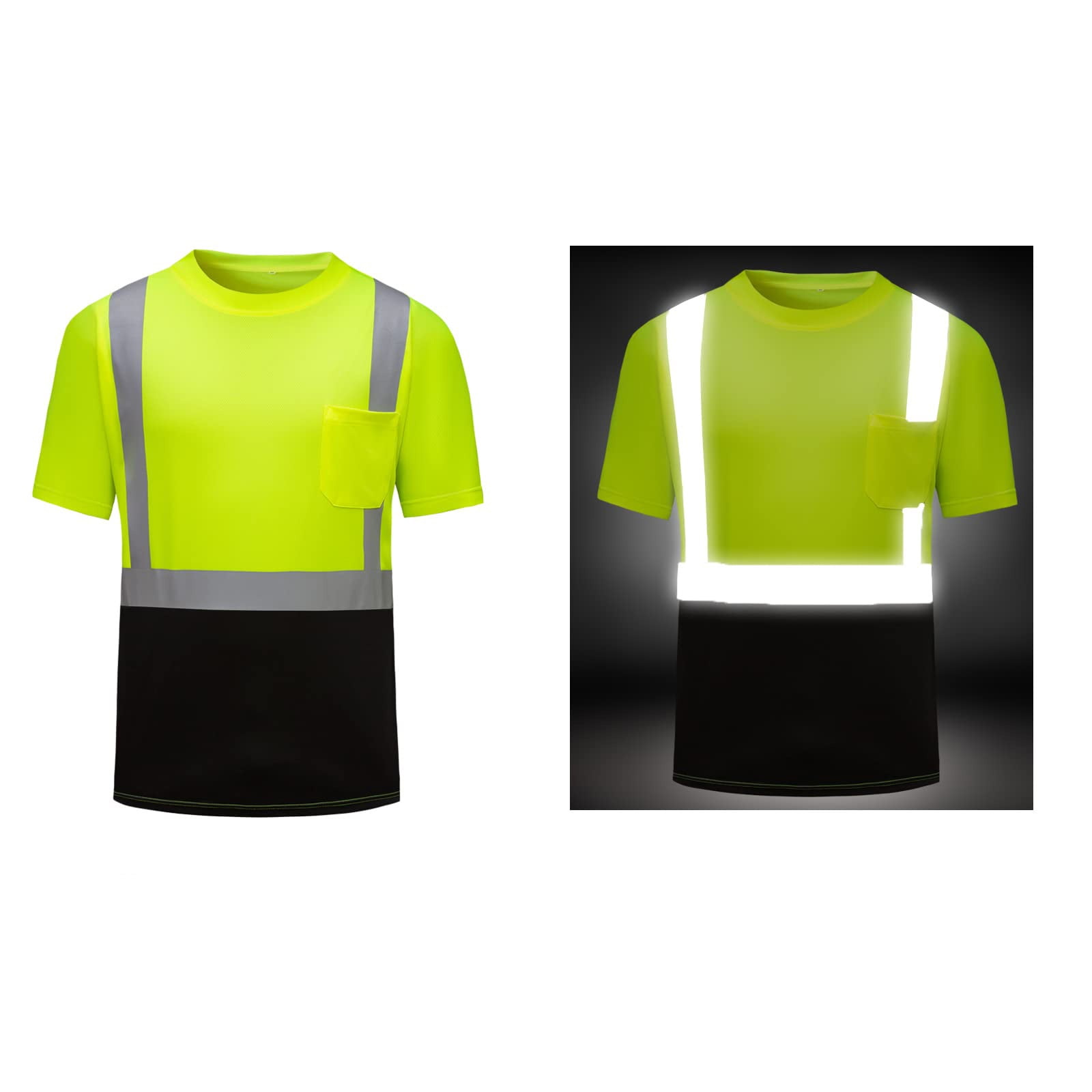 APEXFWDT Mens High Visibility Short Sleeve Reflective Safety T-Shirt ...
