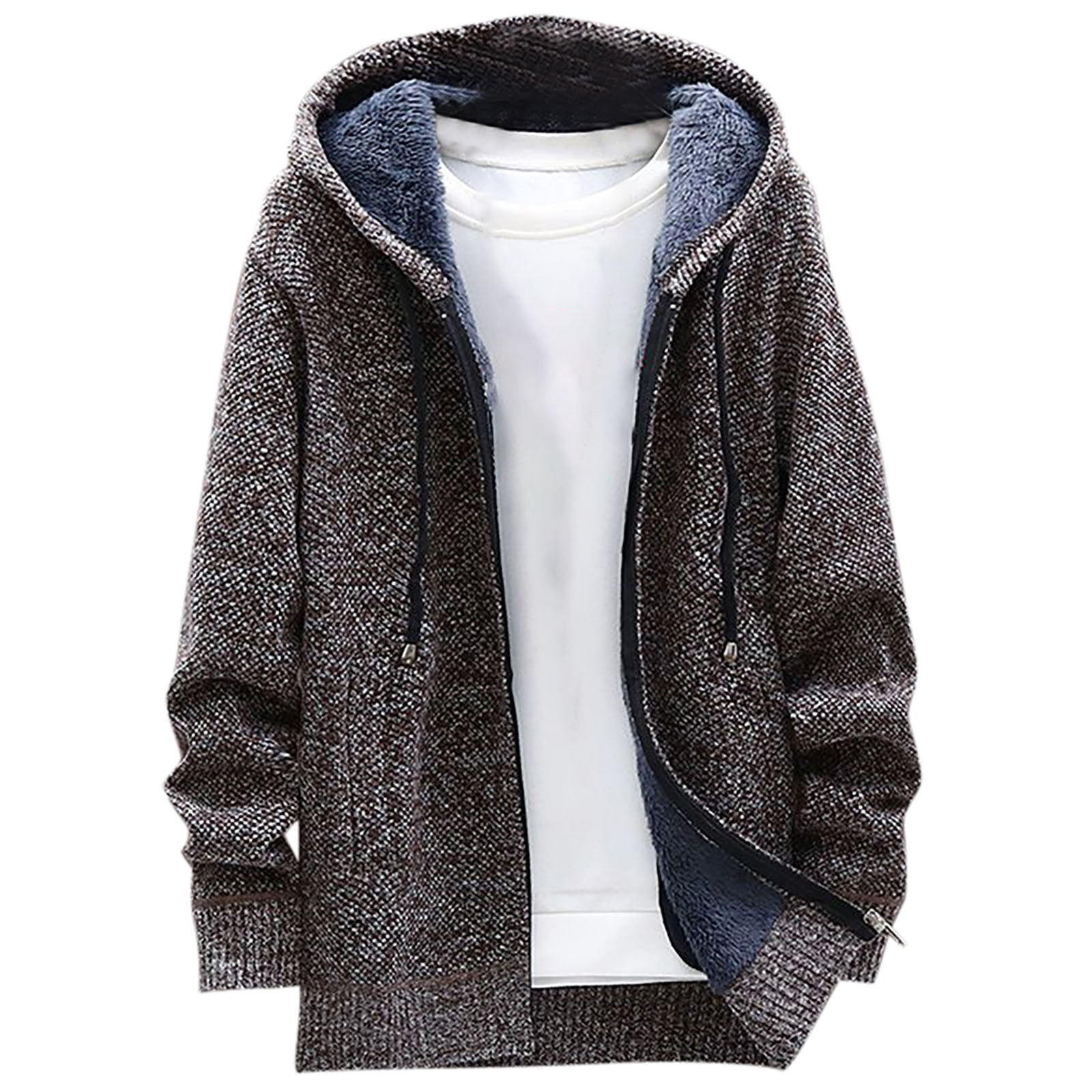 APEXFWDT Mens Knit Sweater Hoodies Full Zip Fleece lined Cardigan ...