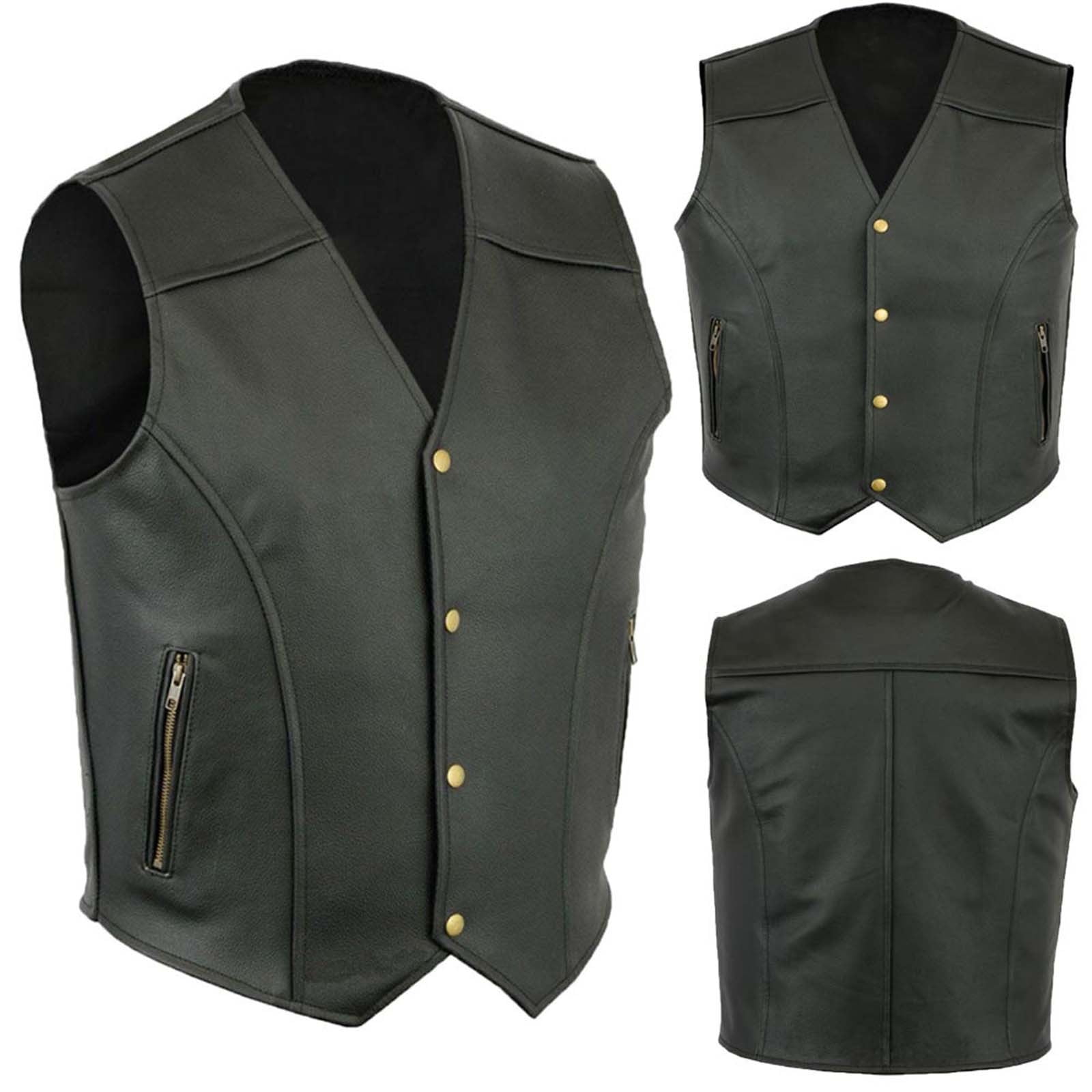 APEXFWDT Mens Leather Biker Vest Motorcycle Sleeveless Motorwear ...