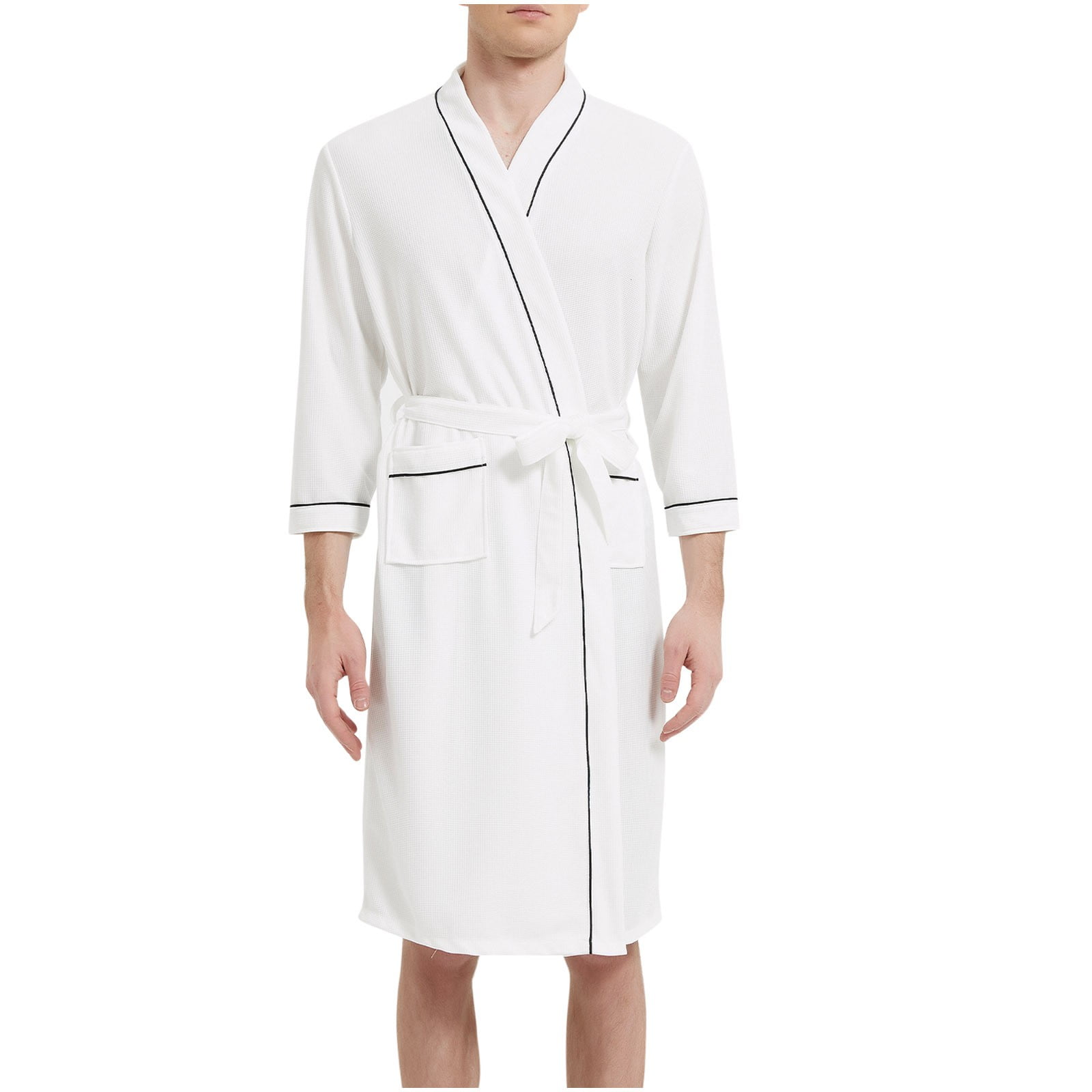 APEXFWDT Mens Lightweight Robe, Waffle Knit 3/4 Sleeve Kimono Bathrobe Spa Sleepwear Soft Knee ...