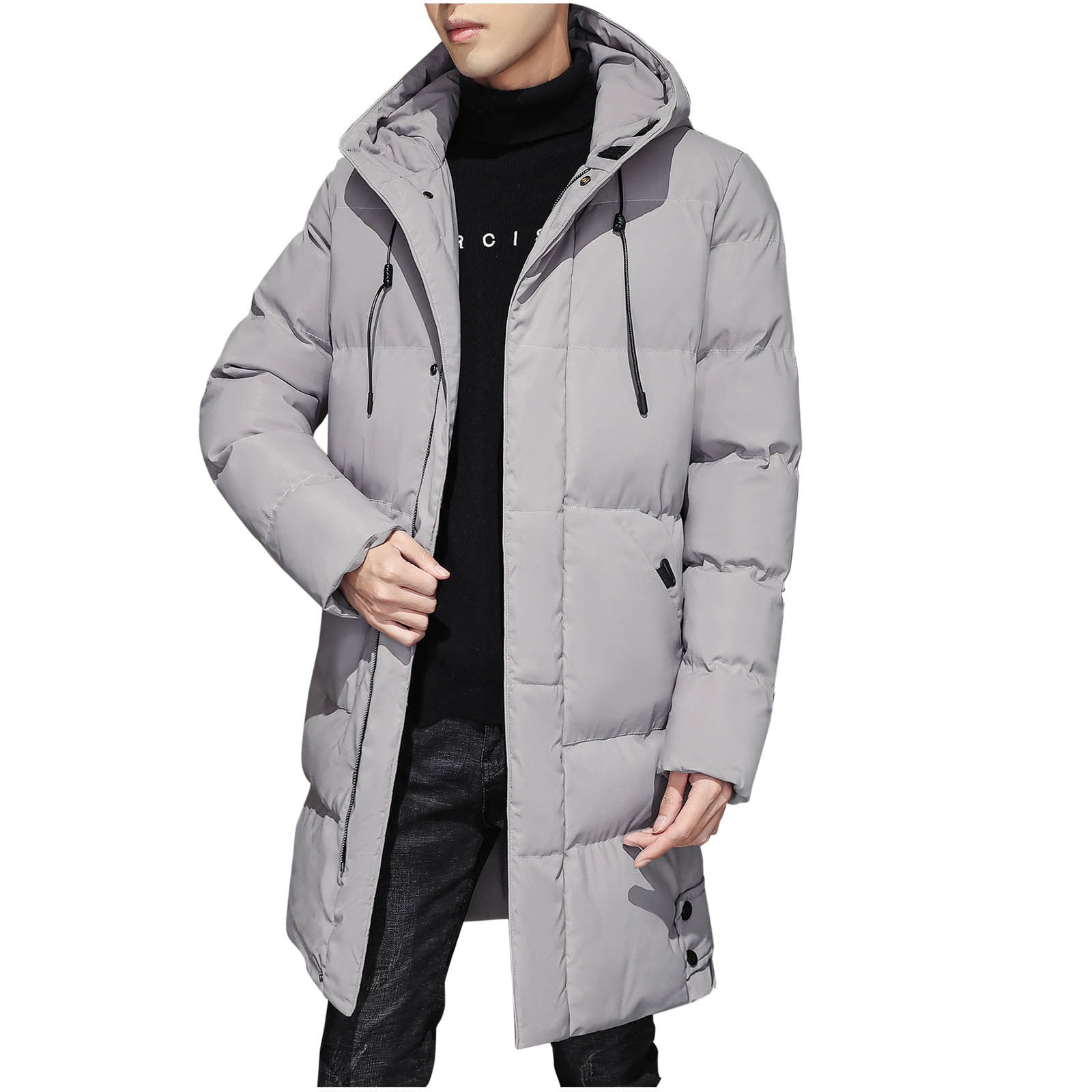 APEXFWDT Mens Long Winter Coat Hooded Insulated Puffer Jacket Puffy ...