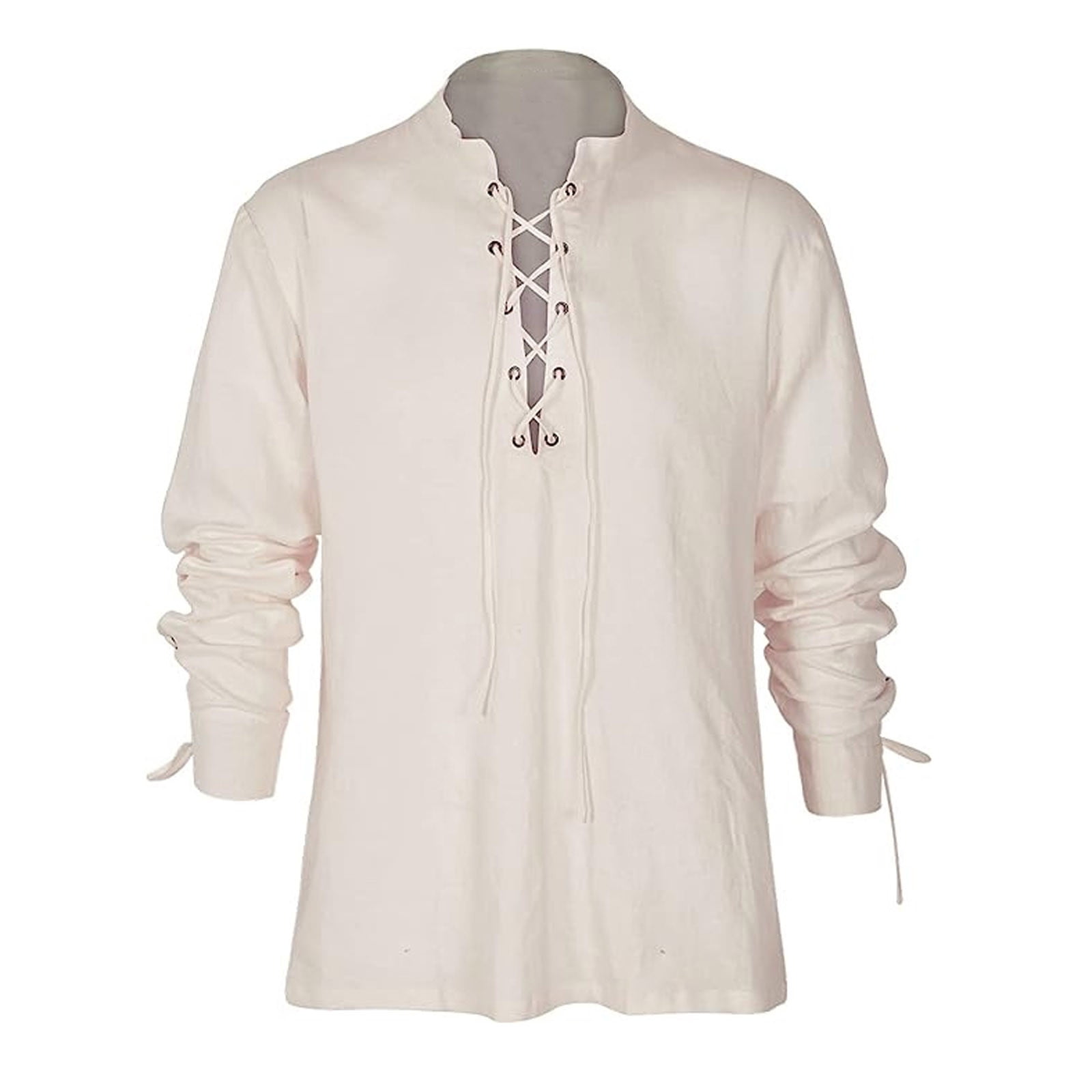 APEXFWDT Mens Medieval Pirate Shirt Viking Renaissance Lace up T-Shirt Stand Collar Long Sleeve ...