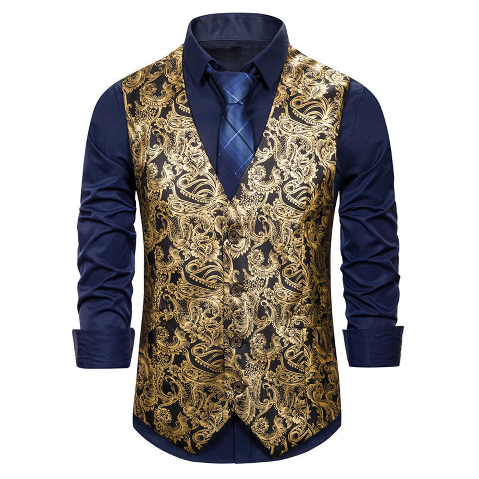 APEXFWDT Mens Print Dress Vest Slim Fit Single Breasted Button Down ...