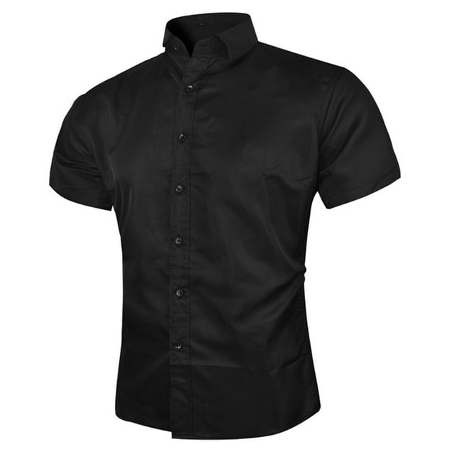 Apexfwdt Mens Short Sleeve Dress Shirts Wrinkle Free Solid Casual