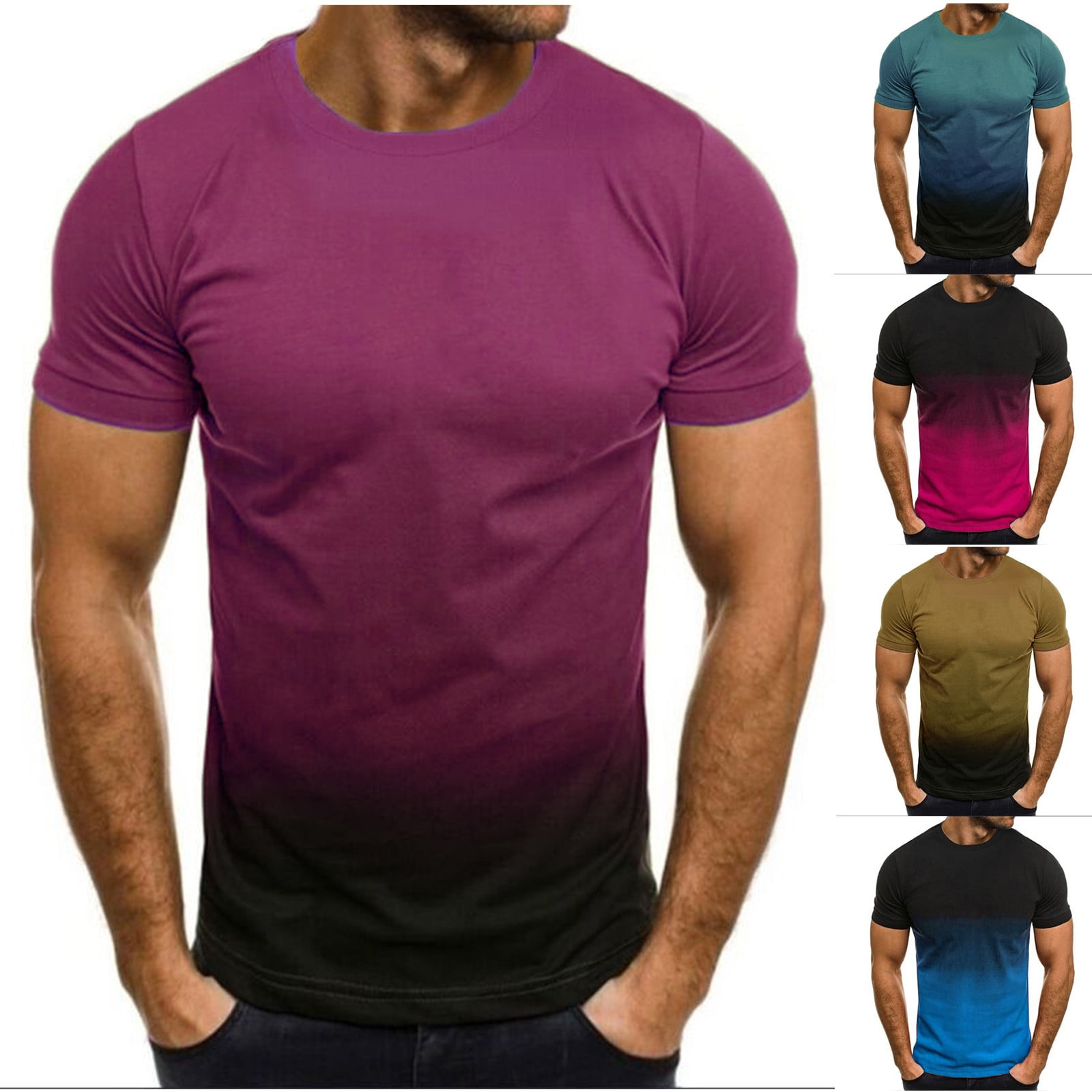 APEXFWDT Mens Short Sleeve Gradient Color T-Shirt Big and Tall 3D Printed Summer Round Neck Top ...