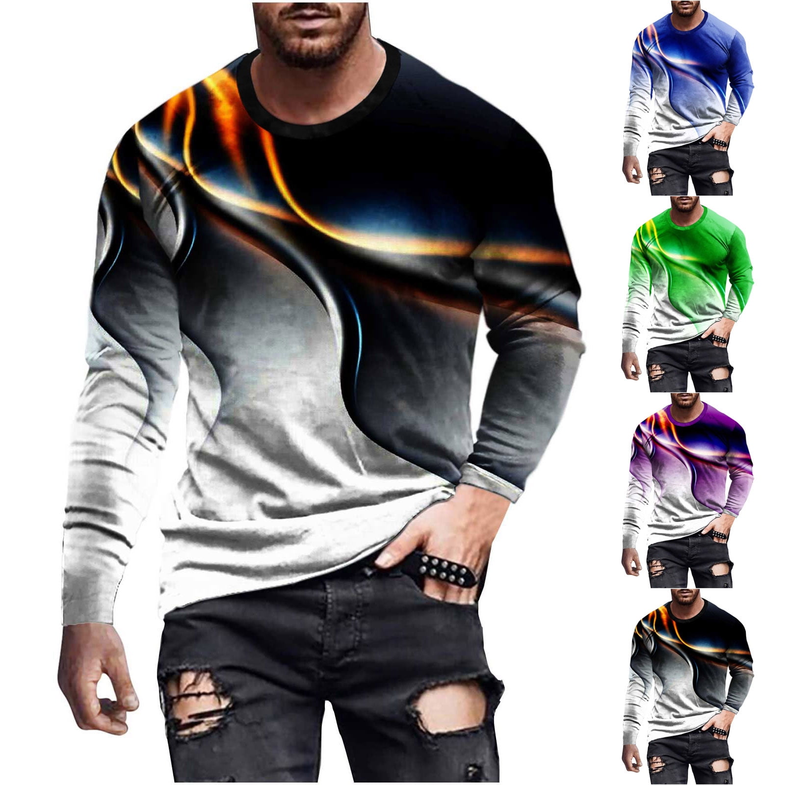 APEXFWDT Mens Tops Big and Tall 3D Printed Casual Long Sleeve T-Shirts ...