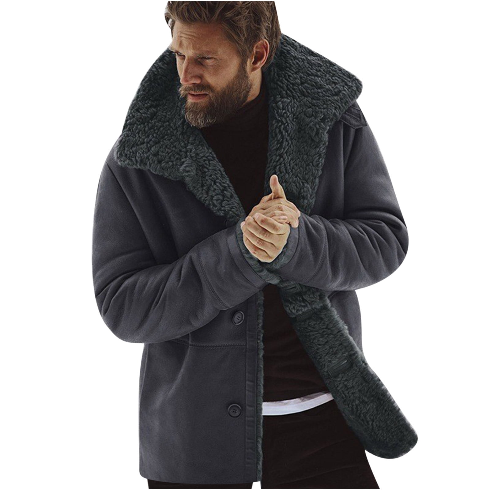 APEXFWDT Mens Winter Jacket Sherpa Lined Fleece Shearling Cargo Coat ...