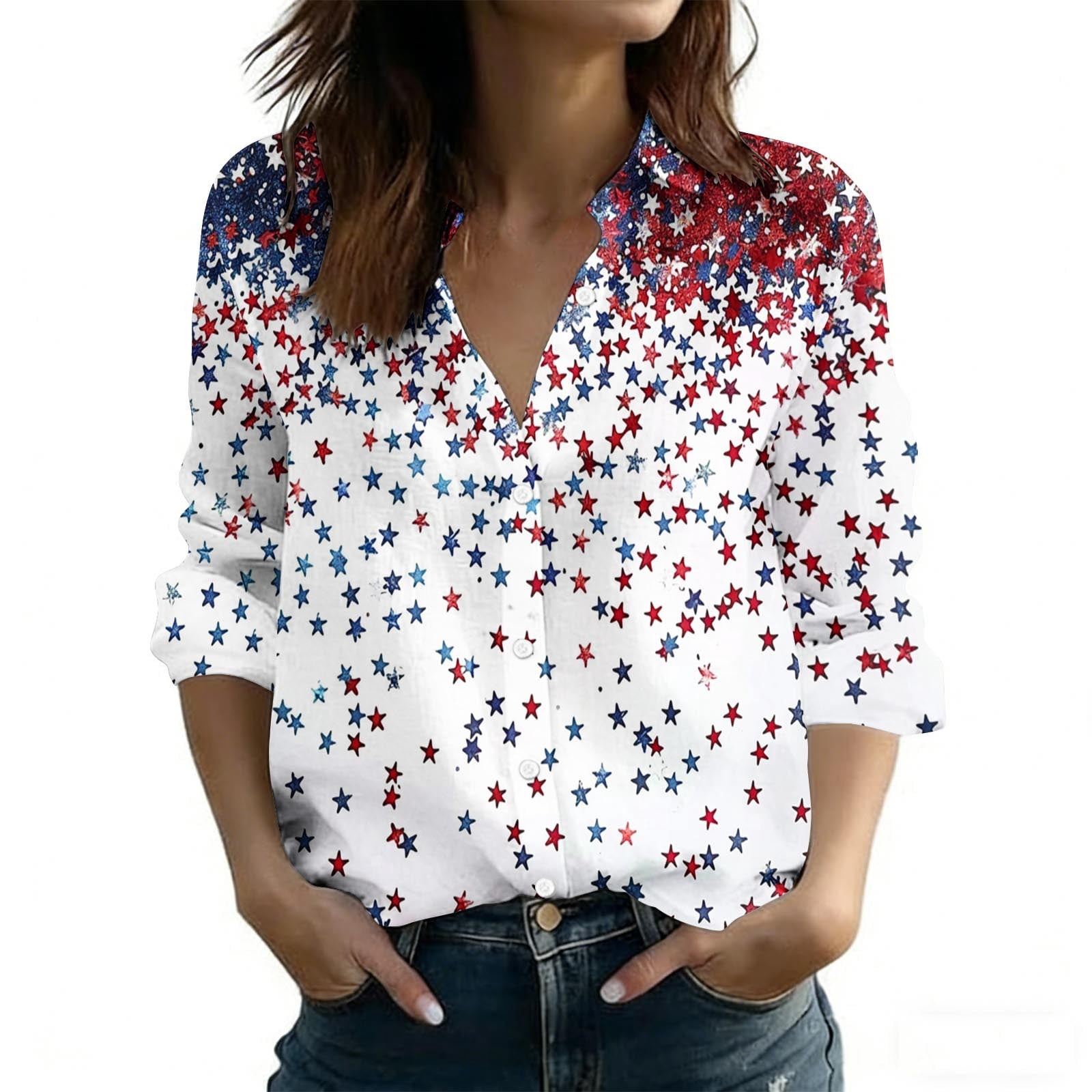 APEXFWDT Patriotic Blouses for Women Anniversary USA Shirt Long Sleeve ...