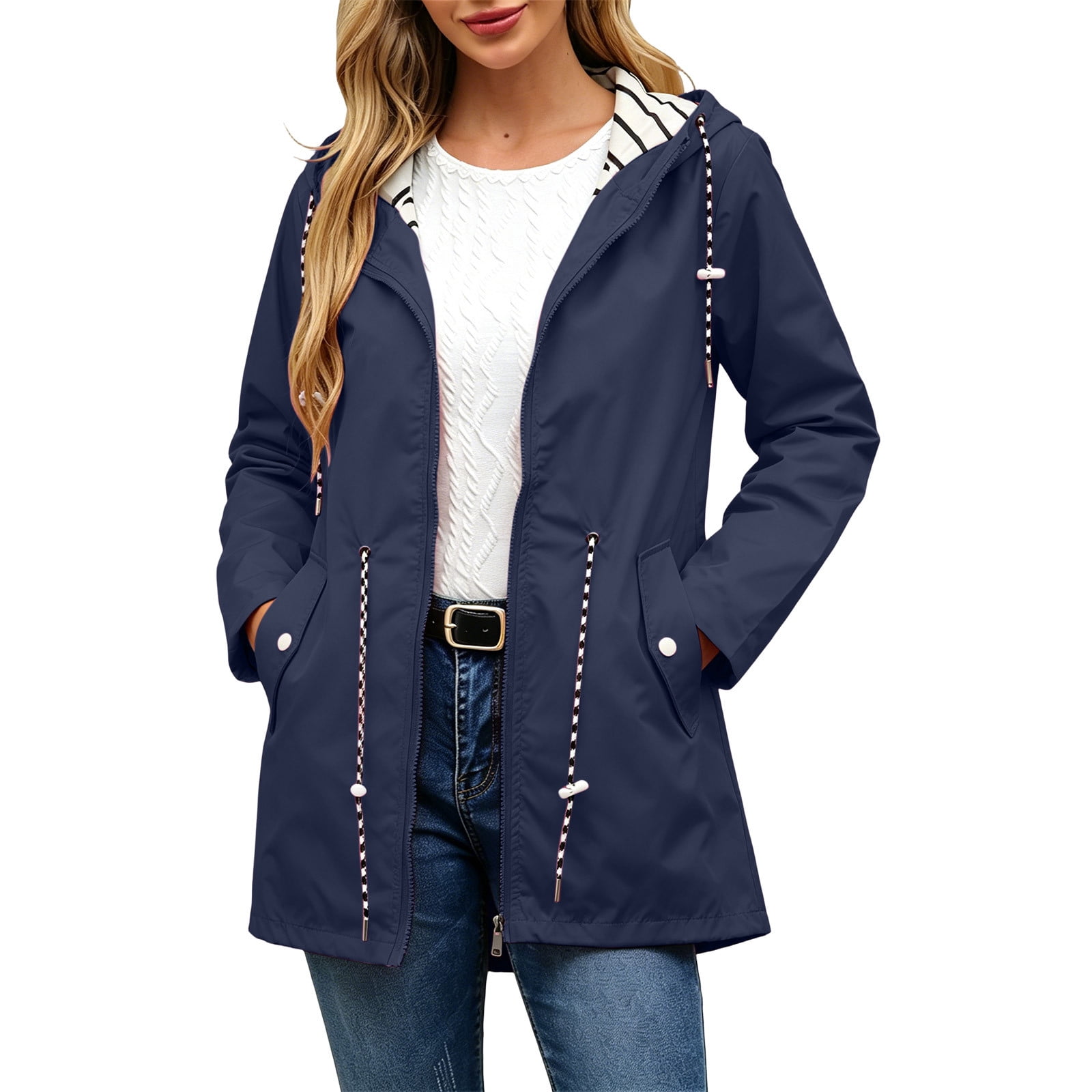 APEXFWDT Plus Size Rain Jackets For Women Striped Lined Waterproof Rain ...