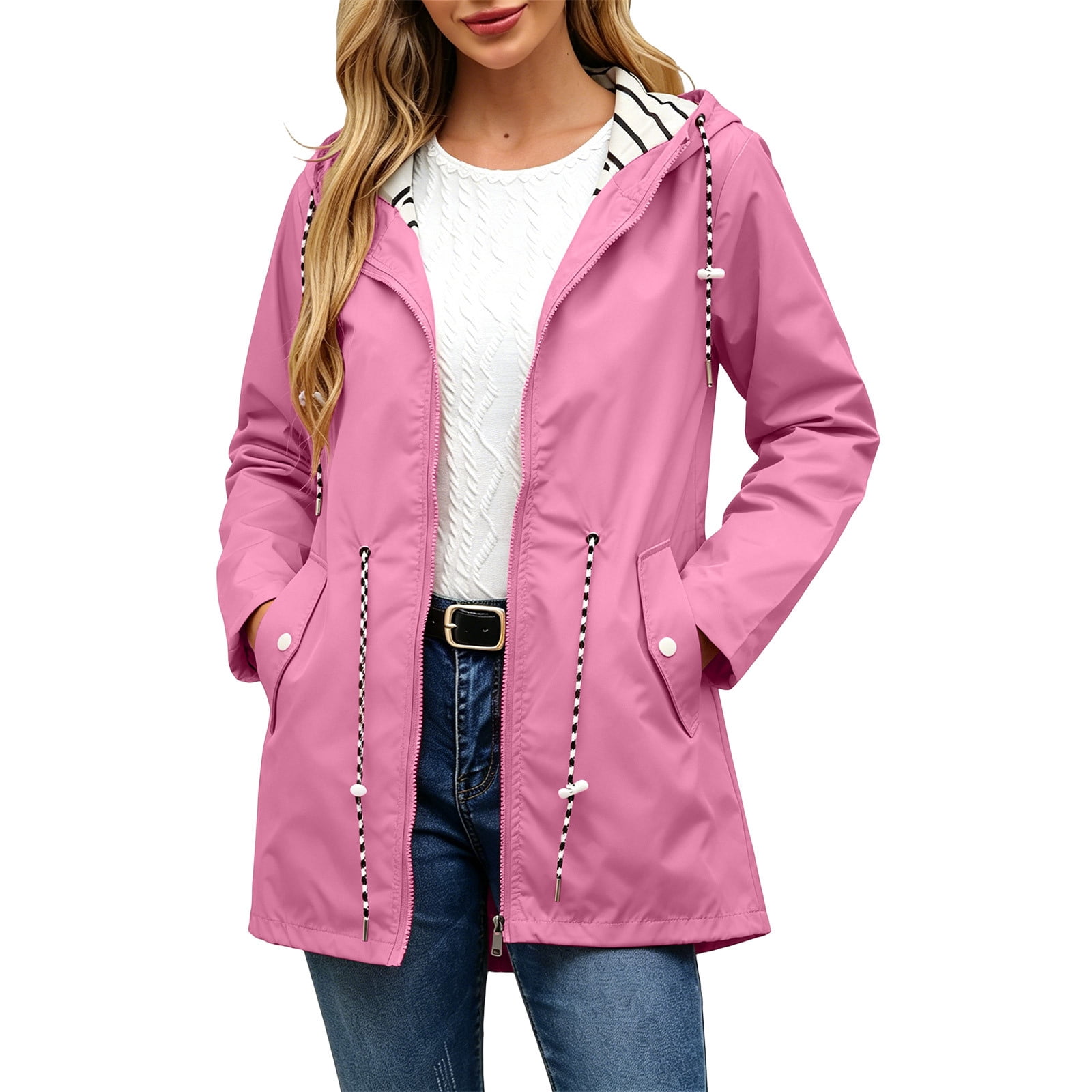 APEXFWDT Plus Size Rain Jackets For Women Striped Lined Waterproof Rain ...