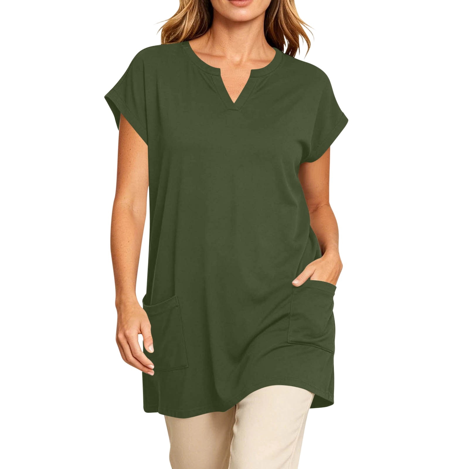 APEXFWDT Plus Size Tops for Leggings Womens Short Sleeve V Neck Long T ...