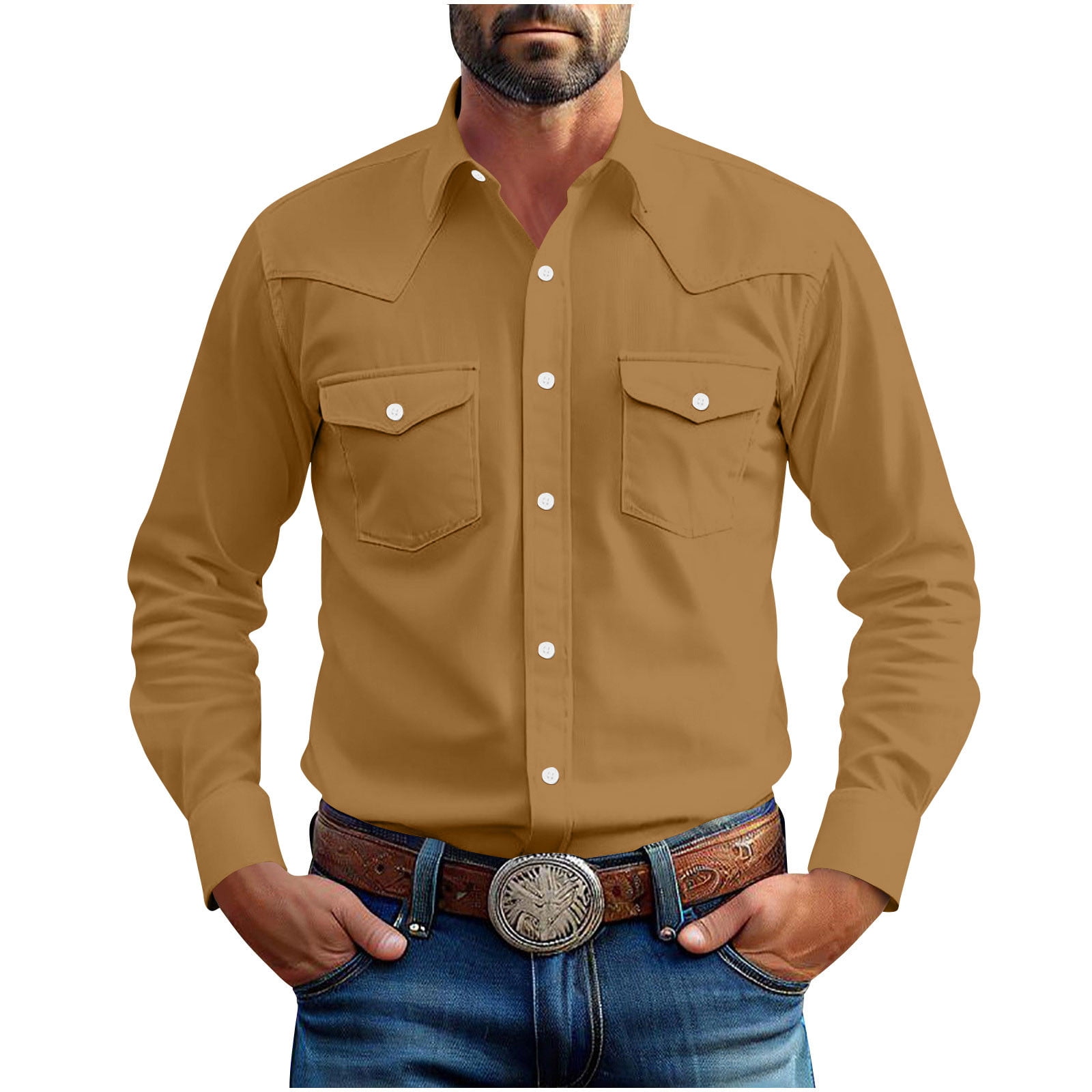 APEXFWDT Plus Size Western Shirt for Men S-5X - Long Sleeve Button Down ...