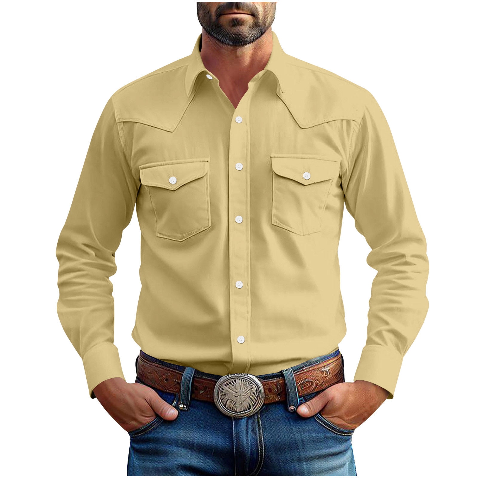APEXFWDT Plus Size Western Shirt for Men S-5X - Long Sleeve Button Down ...
