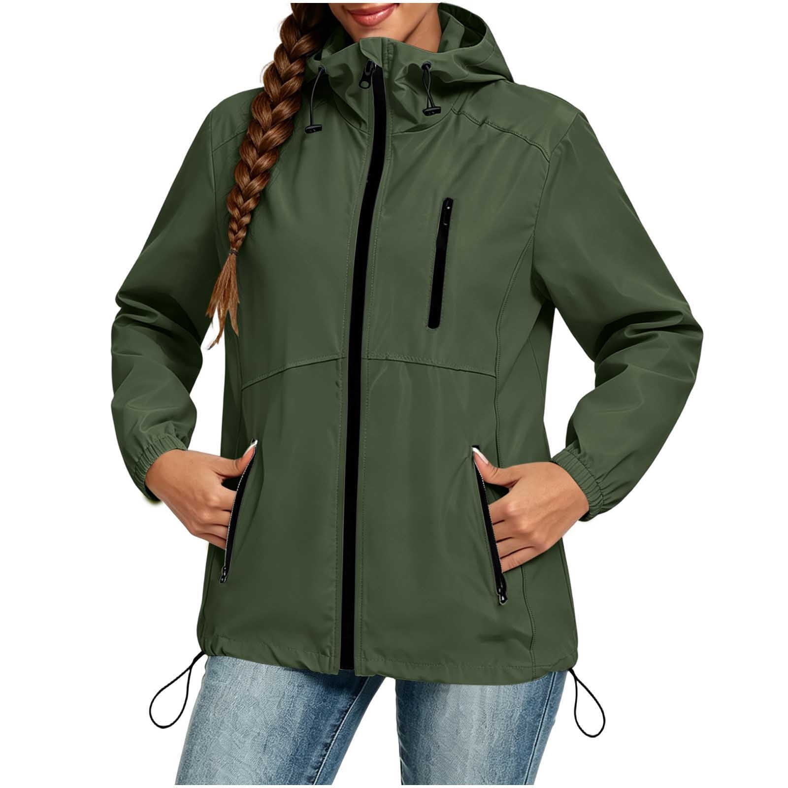 APEXFWDT Rain Jacket for Women Waterproof Rain Trench Coat with Zipper ...