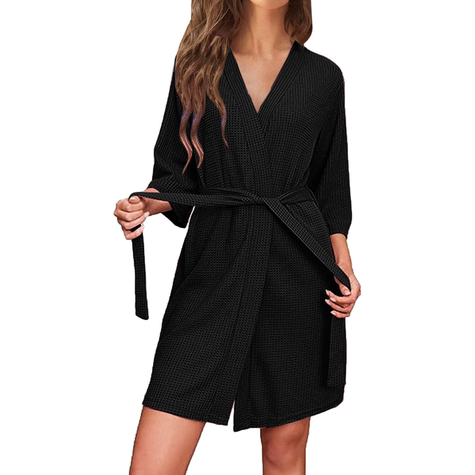 APEXFWDT Robes for Women Waffle Knit Bathrobe Soft Lightweight Knee ...