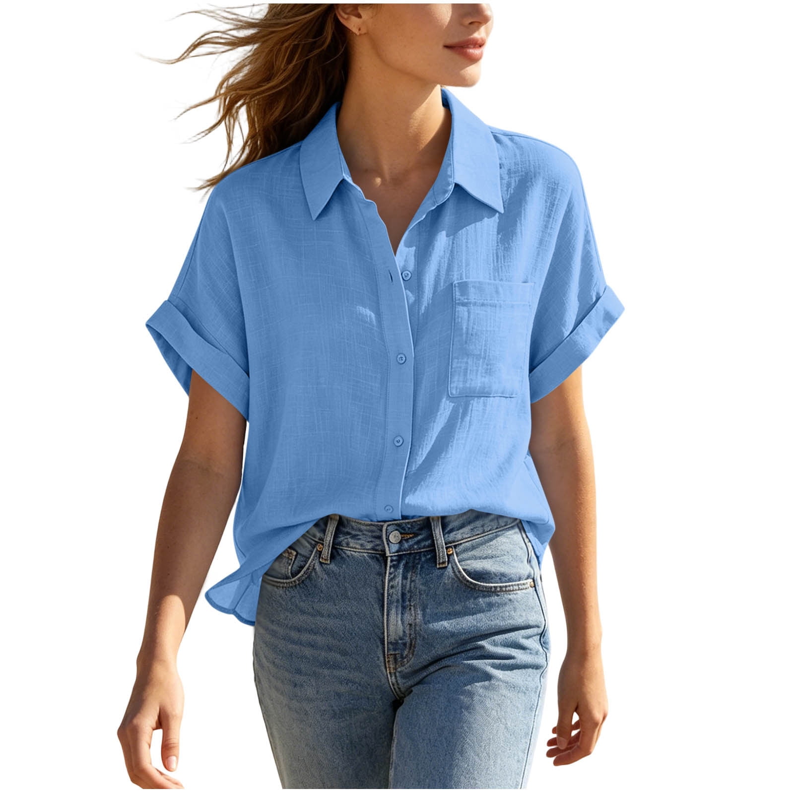 APEXFWDT Short Sleeve Button Down Shirt Women Cotton Linen Casual ...