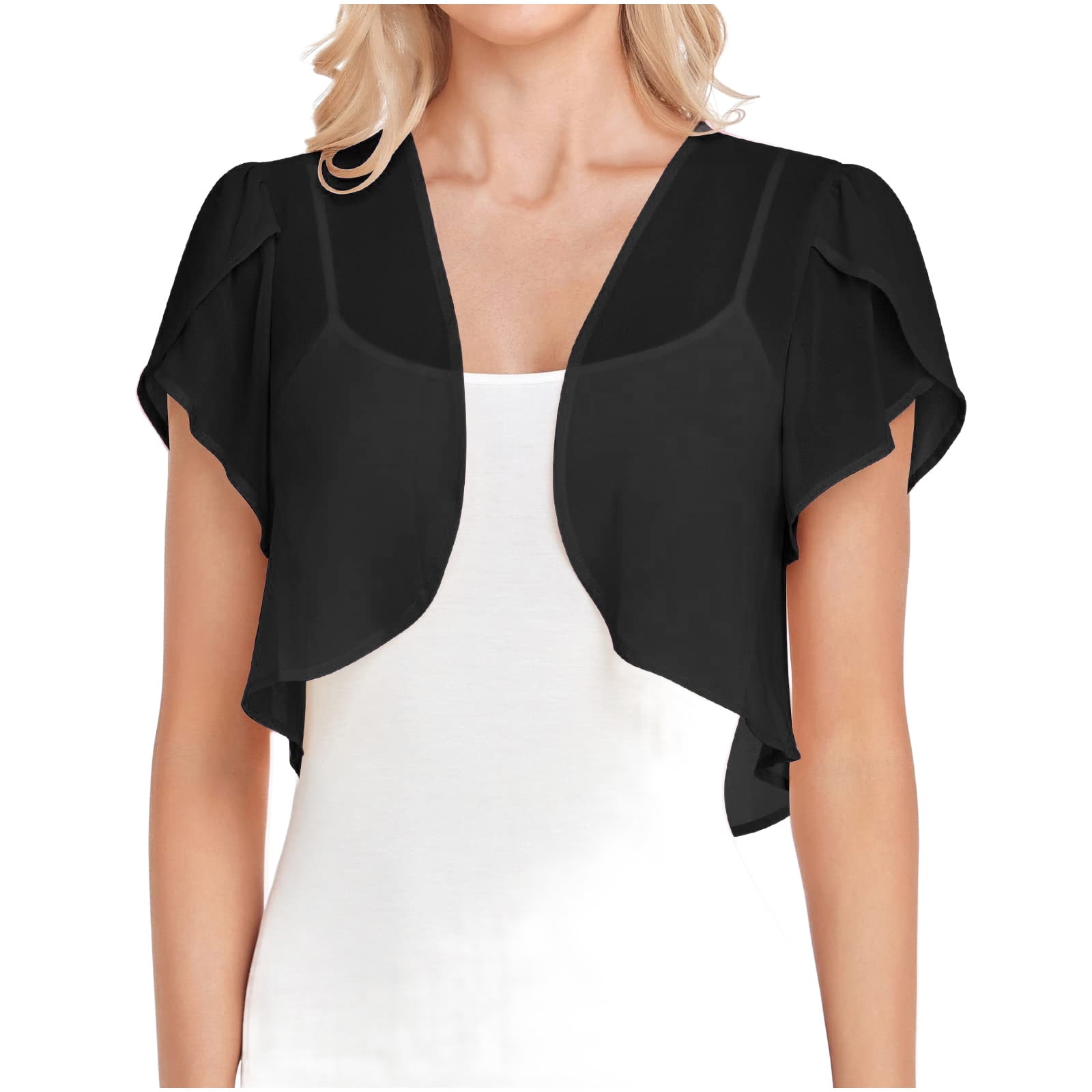 APEXFWDT Shrugs for Women Chiffon Bolero Shrug Short Sleeve Open Front ...