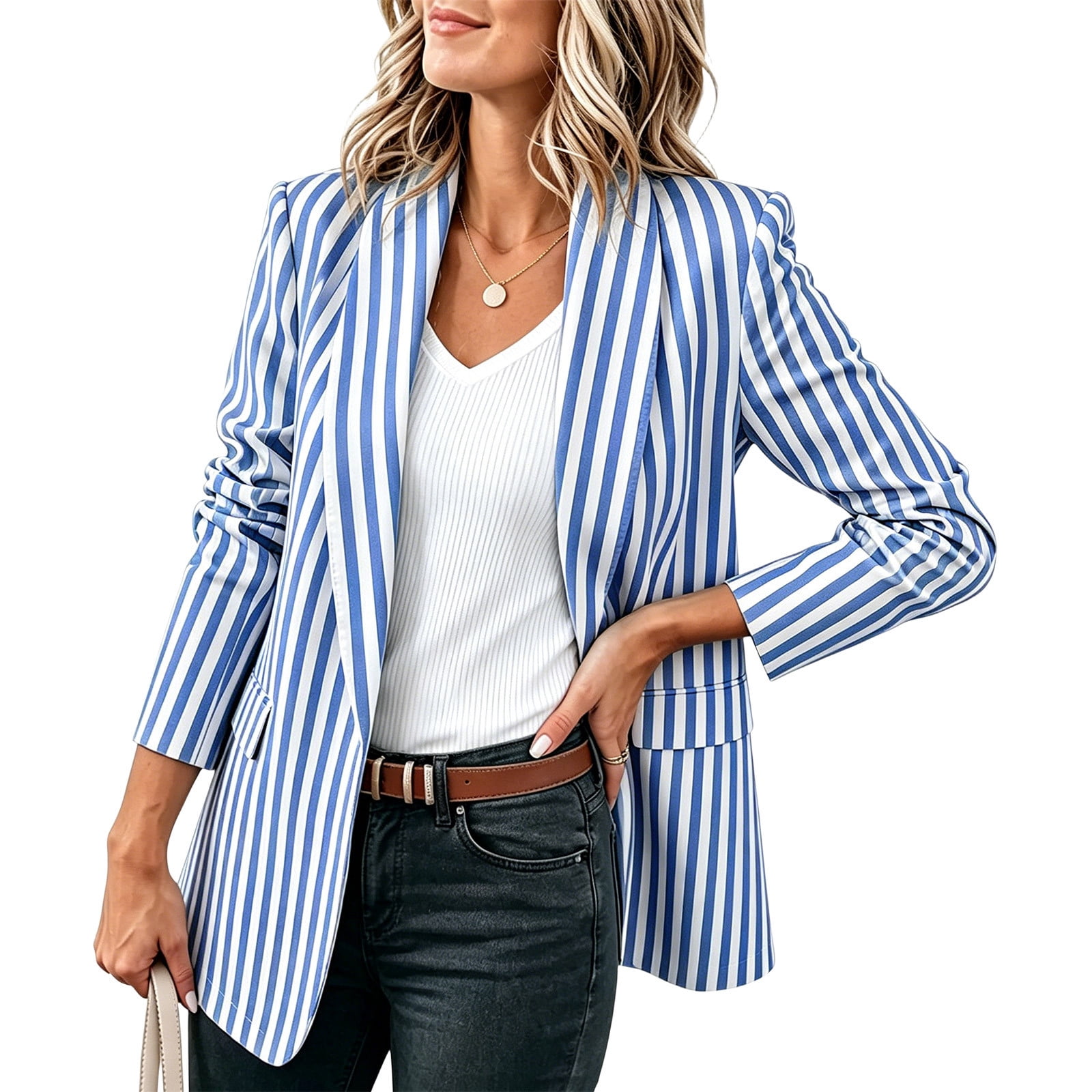 APEXFWDT Striped Blazer Women Long Sleeve Business Casual Work Jackets ...