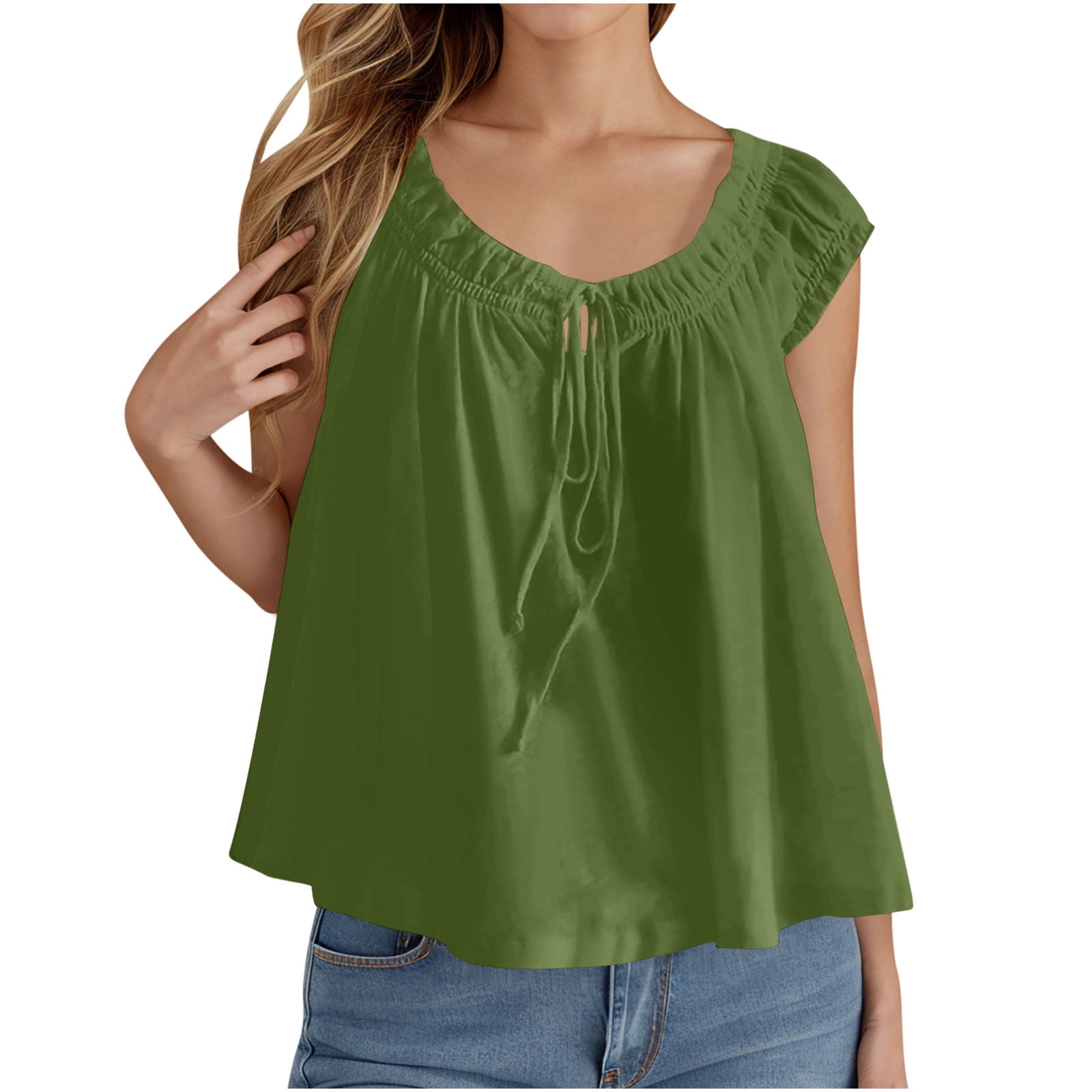 APEXFWDT Women's Tie-Front Puff Sleeve Top - Babydoll Style Short ...