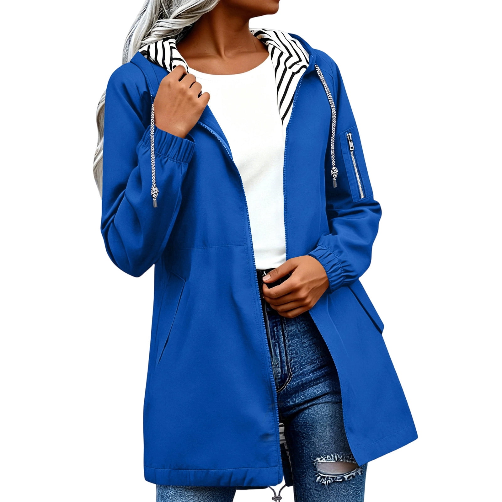 APEXFWDT Trench Rain Coats for Women Waterproof Long Hooded Rain Jacket ...