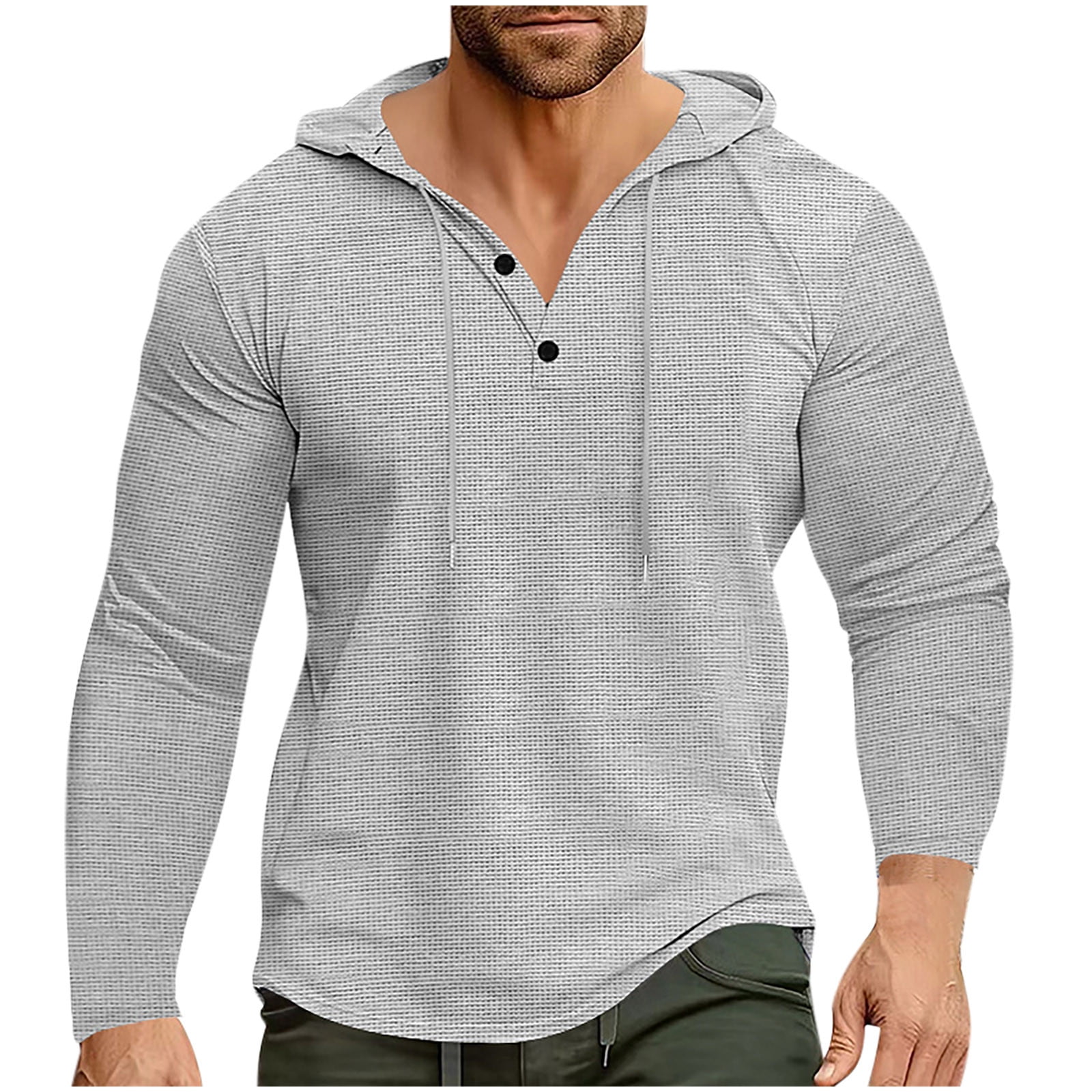 APEXFWDT Waffle Knit Button Up Hoodie Men's Breathable Pullover Top ...