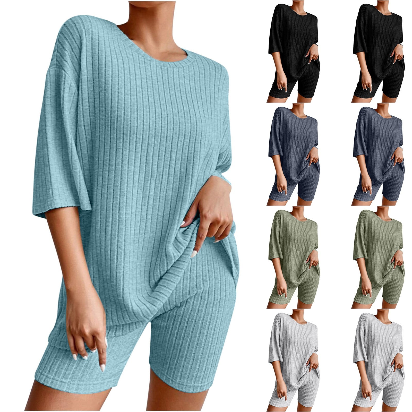 APEXFWDT Women 2 Piece Outfits Short Sleeve Crew Neck Oversized Tops ...