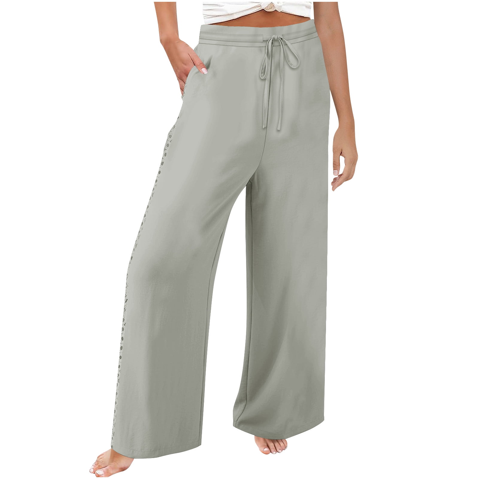 APEXFWDT Women Linen Pants Straight Leg Casual Palazzo Pants Cotton ...