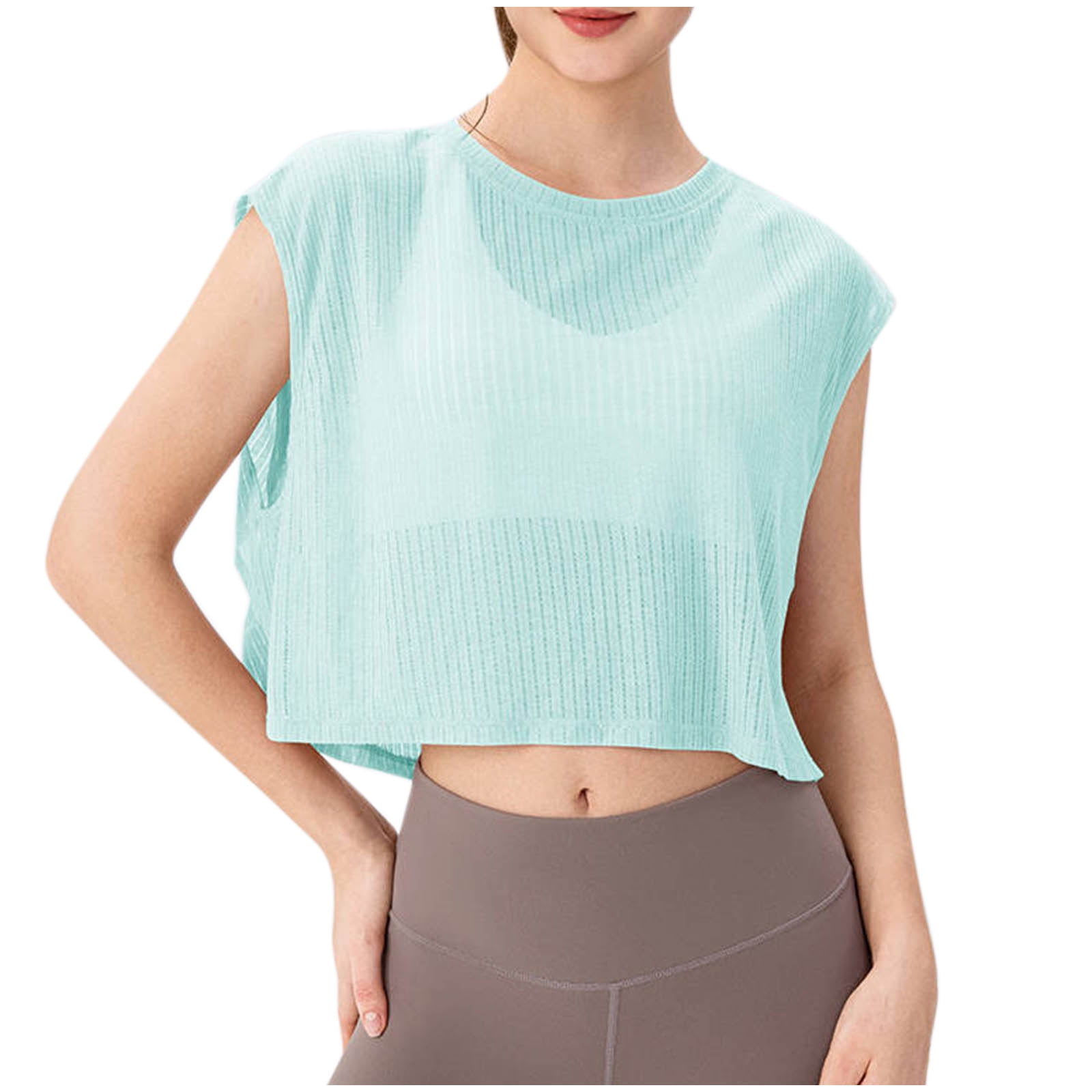 APEXFWDT Summer Clearance Women Mesh Sheer See Through Crop Tank Top ...