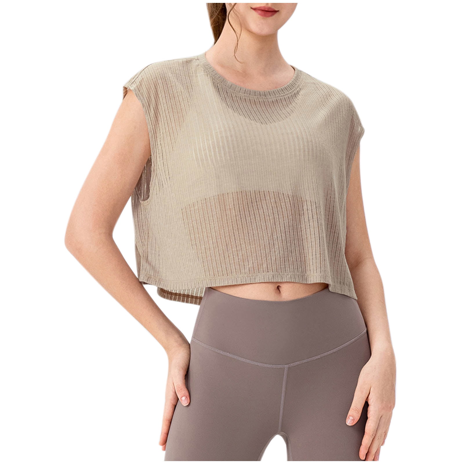 APEXFWDT Summer Clearance Women Mesh Sheer See Through Crop Tank Top ...