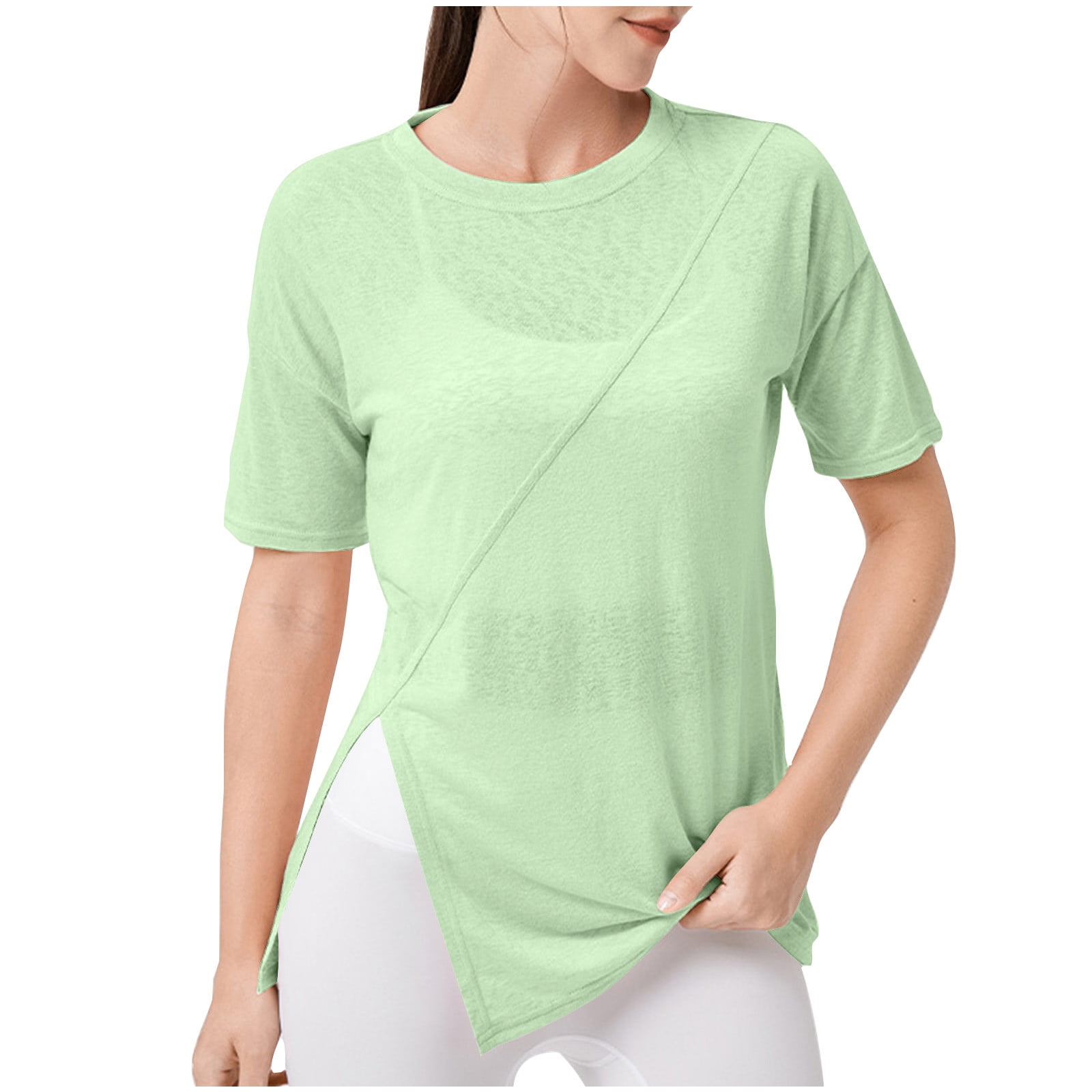 APEXFWDT Women Mesh Sheer See Through T-shirt Short Sleeve Workout Side ...