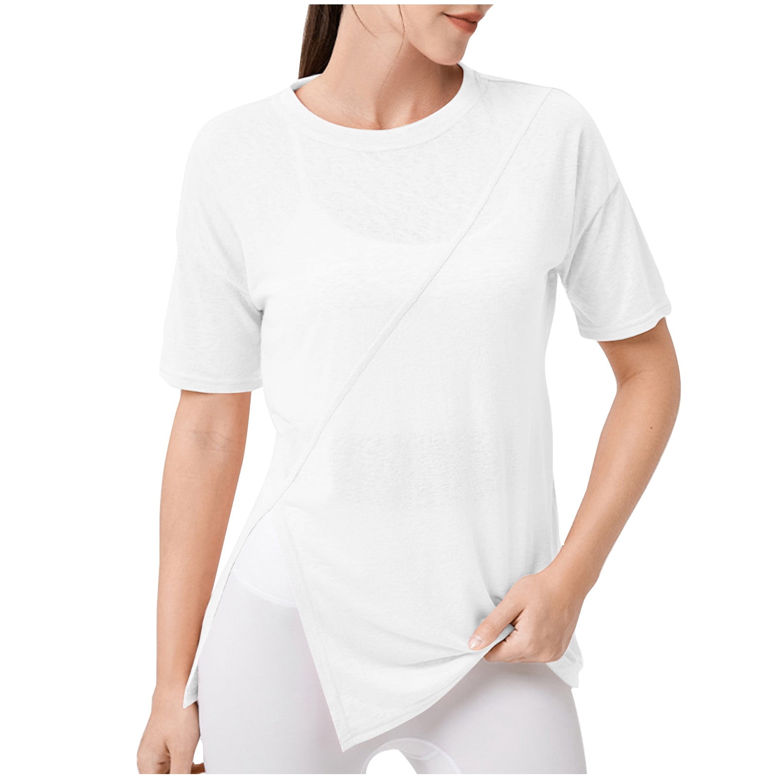 APEXFWDT Women Mesh Sheer See Through T-shirt Short Sleeve Workout Side ...
