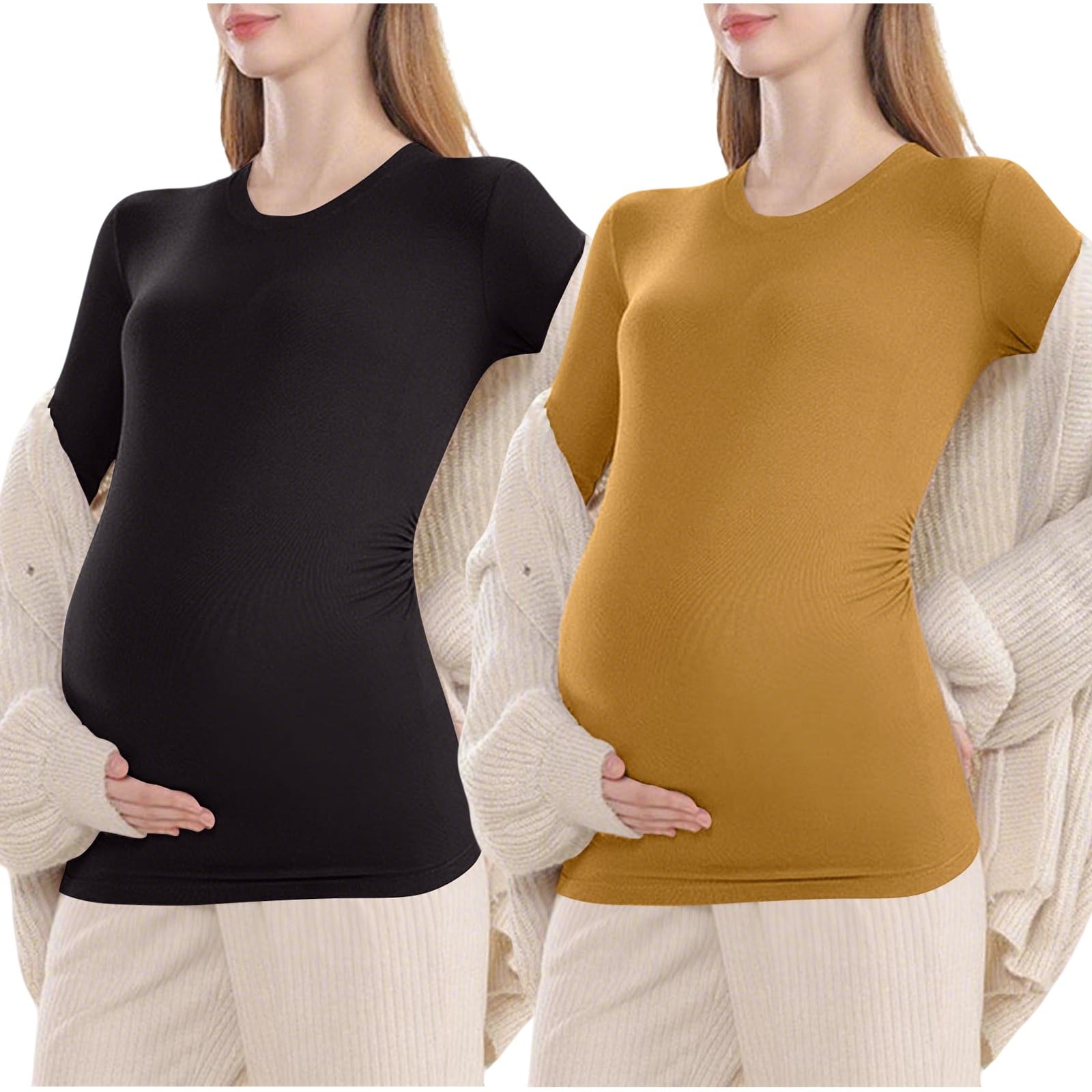 APEXFWDT Women's 2-Pack Maternity Long Sleeve Tees Modal Crew Neck ...