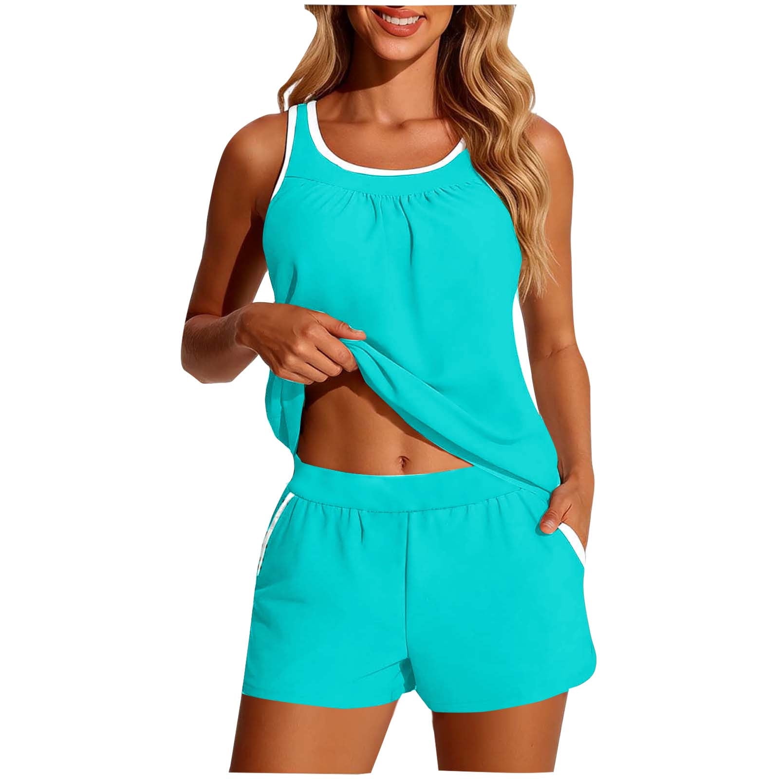 APEXFWDT Women's 2Pcs Tankini Set Pleated Swim Tank Top with Boyshorts ...