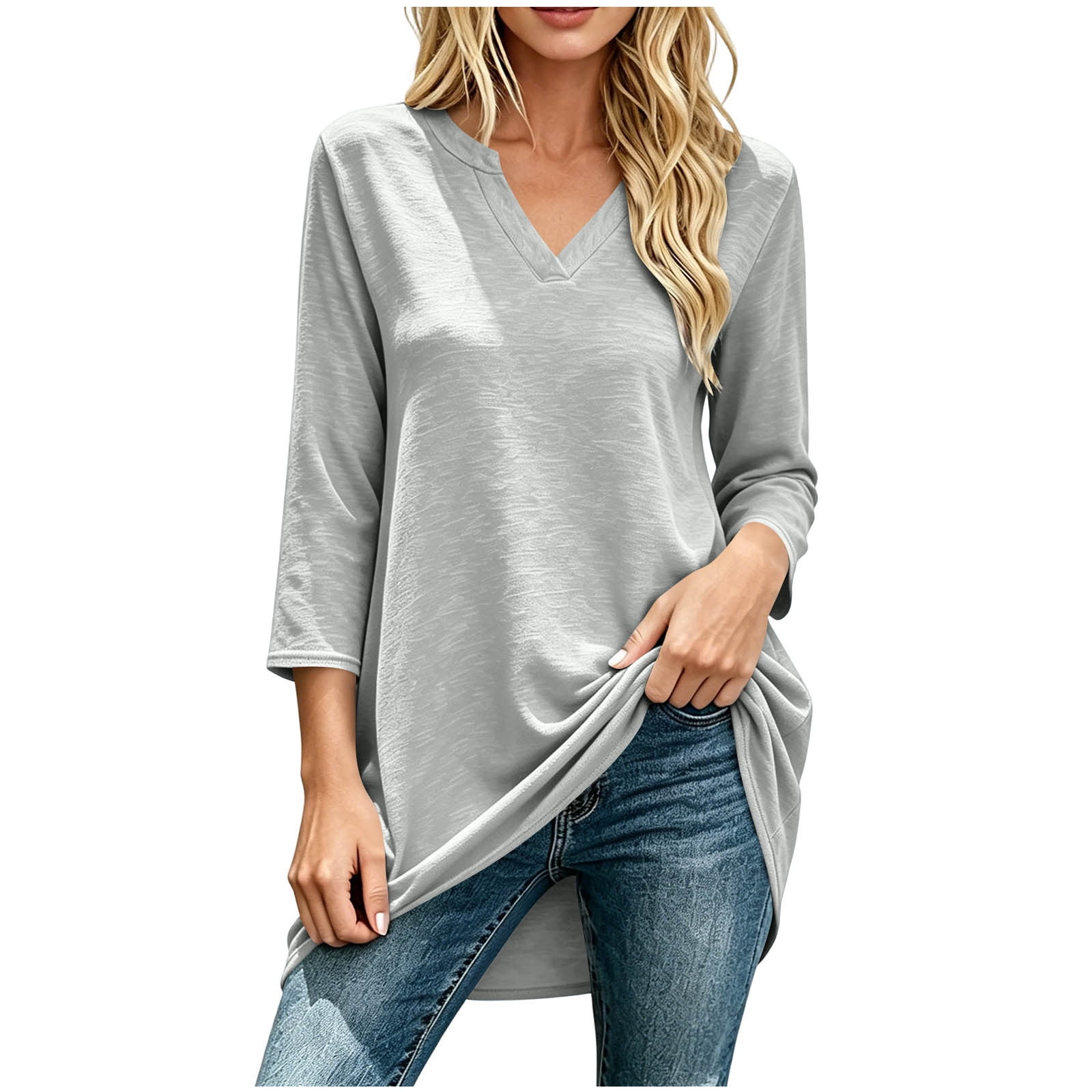 APEXFWDT Women's 3/4 Sleeve Tunic Blouse Loose Fit Dressy V Neck T ...
