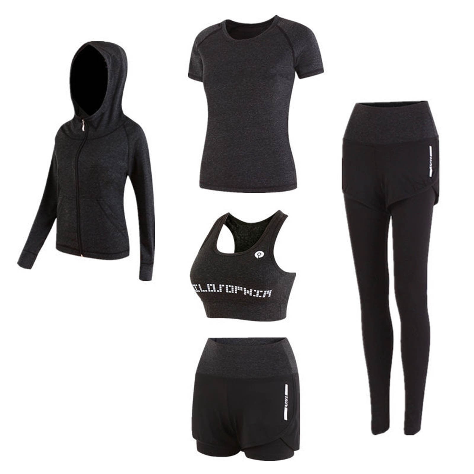 APEXFWDT Women's 5pcs Workout Outfits Athletic Sets Yoga Gym Fitness ...