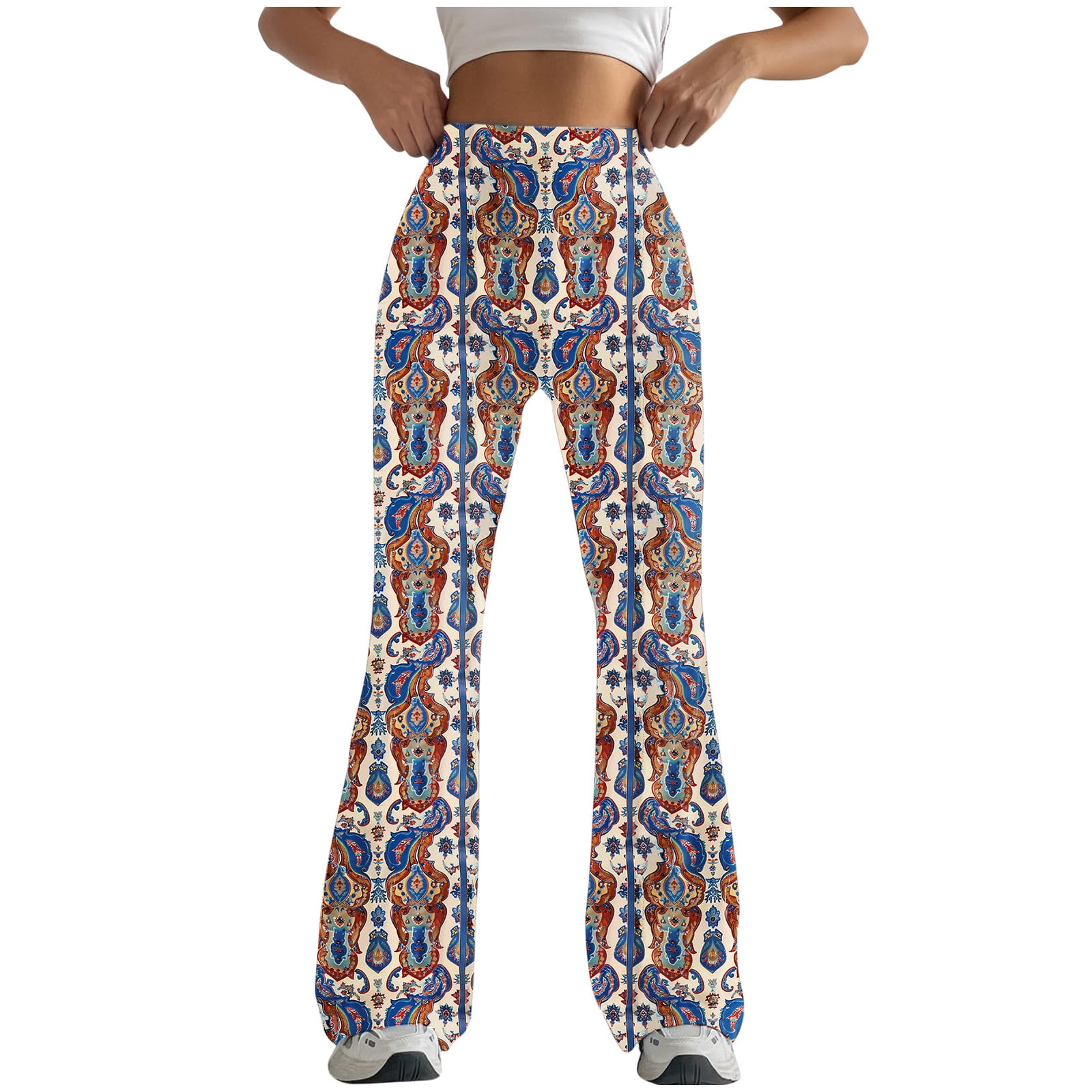 APEXFWDT Women's Boho Bell Bottom Flare Pants High Waisted Casual ...