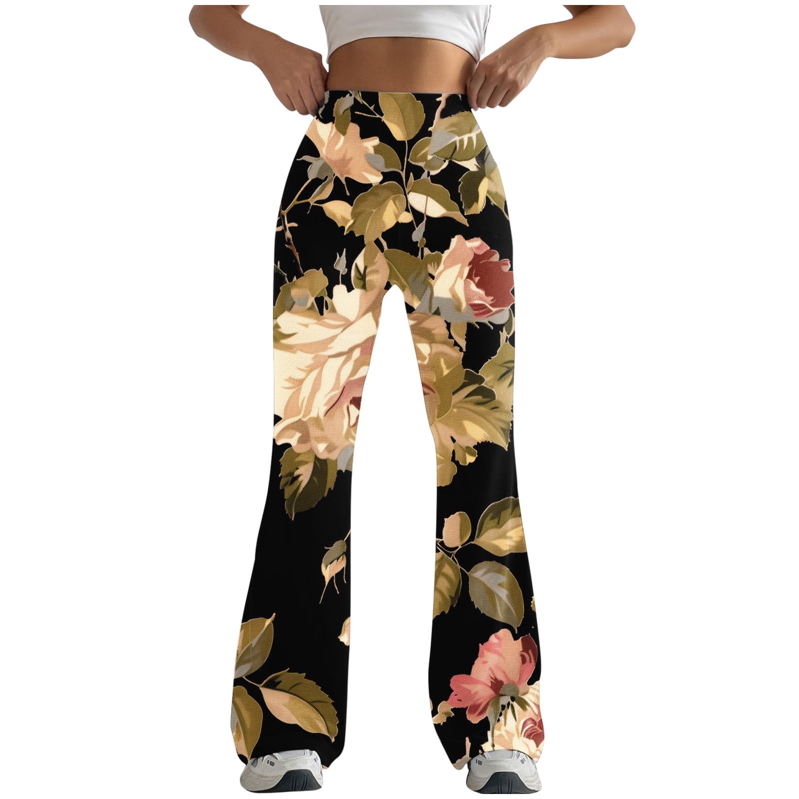 APEXFWDT Women's Boho Bell Bottom Flare Pants High Waisted Casual ...