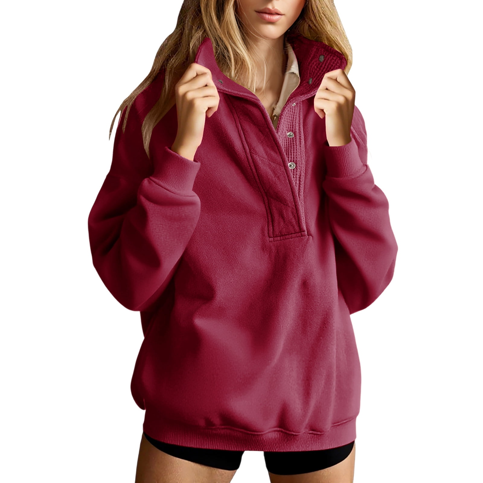 APEXFWDT Women’s Button-Up Pullover Lightweight Fleece-Lined Sweatshirt ...