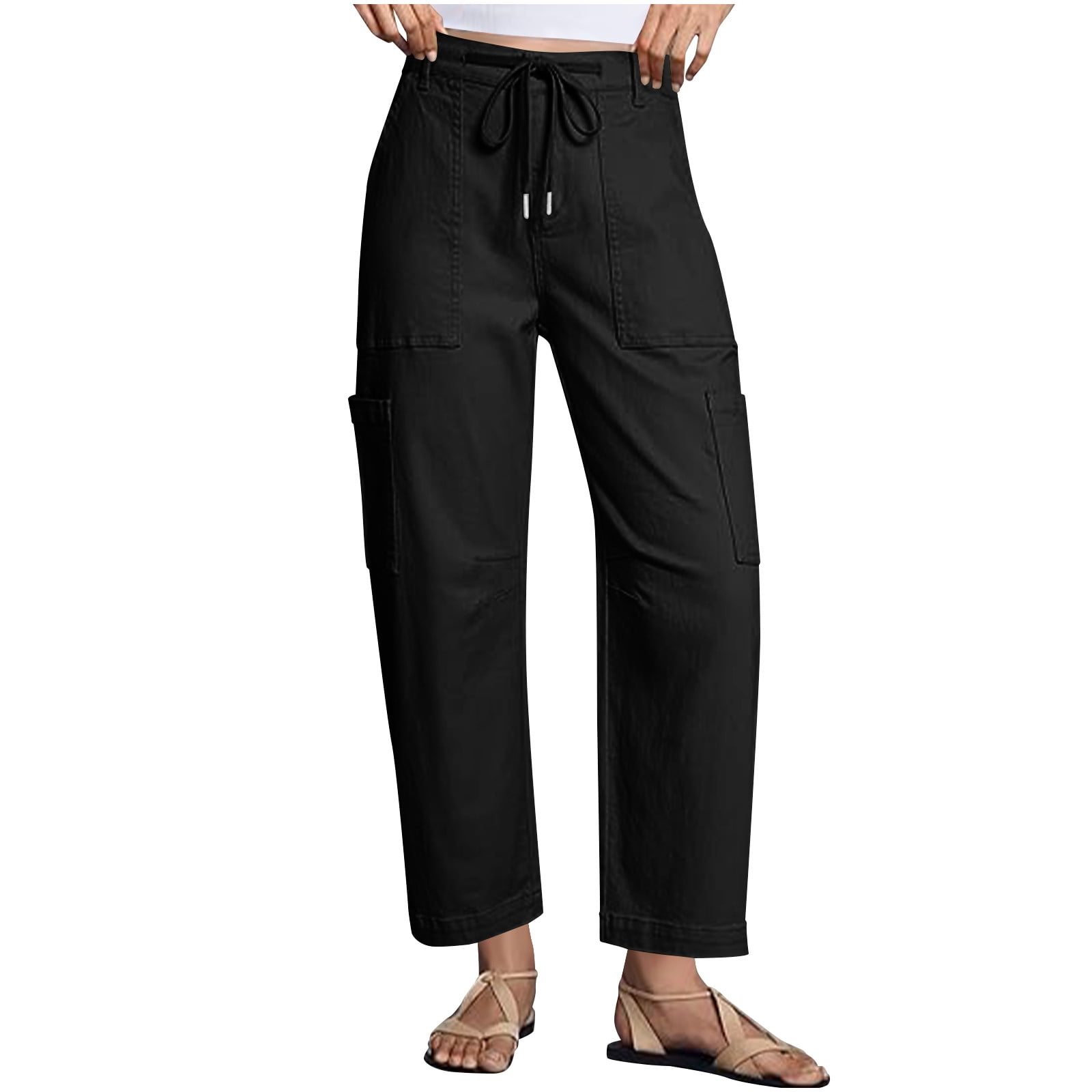 APEXFWDT Women's Cargo Pants Adjustable Belt Straight Leg Multi-Pocket ...