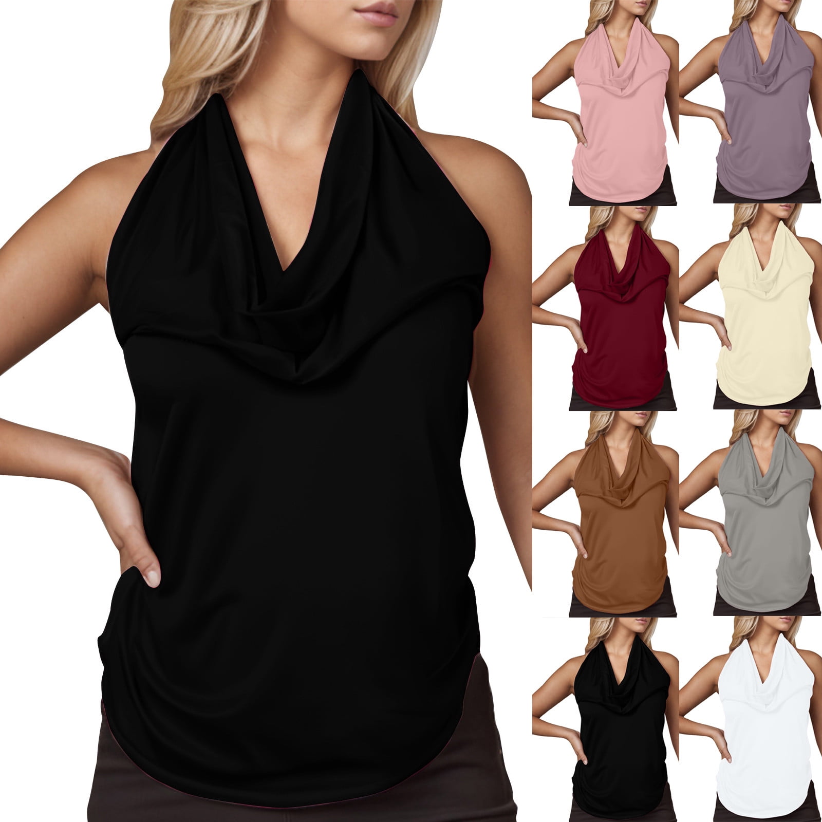 APEXFWDT Summer Clearance Women's Casual Halter Neck Tank Top Draped ...