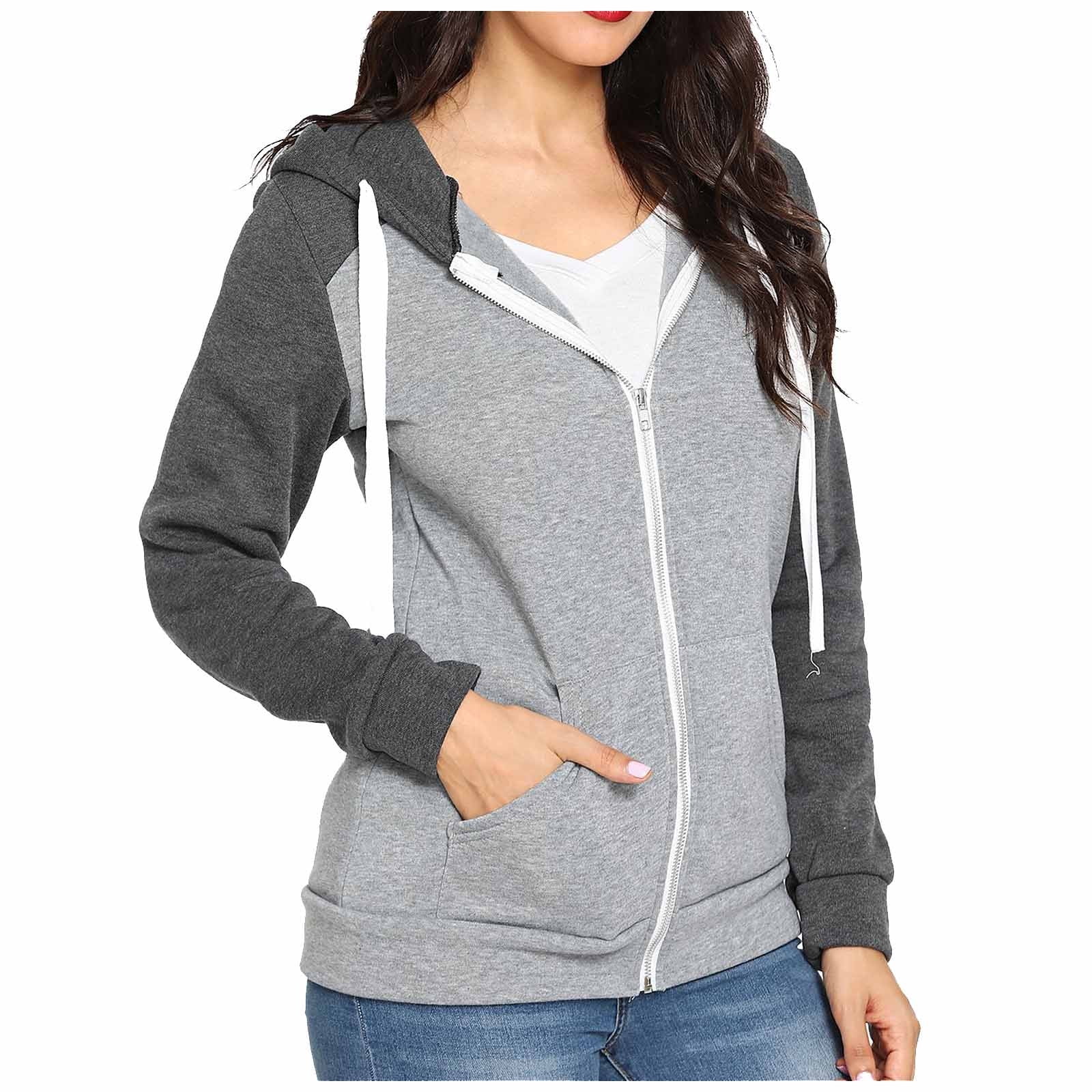 APEXFWDT Women's Color Block Zip Up Hoodie Sweatshirt Casual Long ...