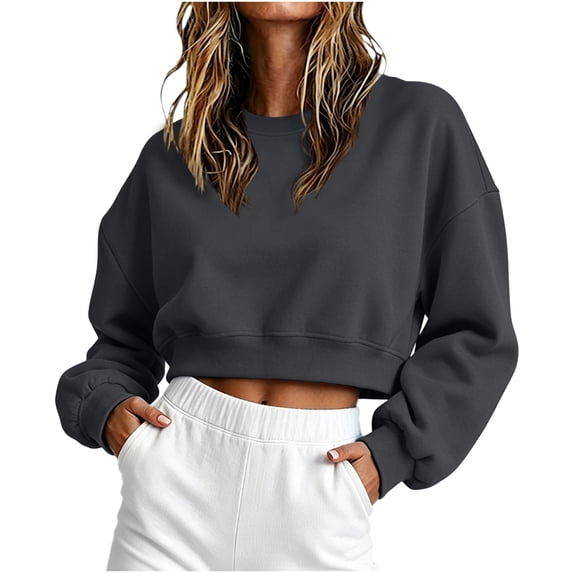 APEXFWDT Women's Crewneck Cropped Pullover Sweatshirt Basic Long ...