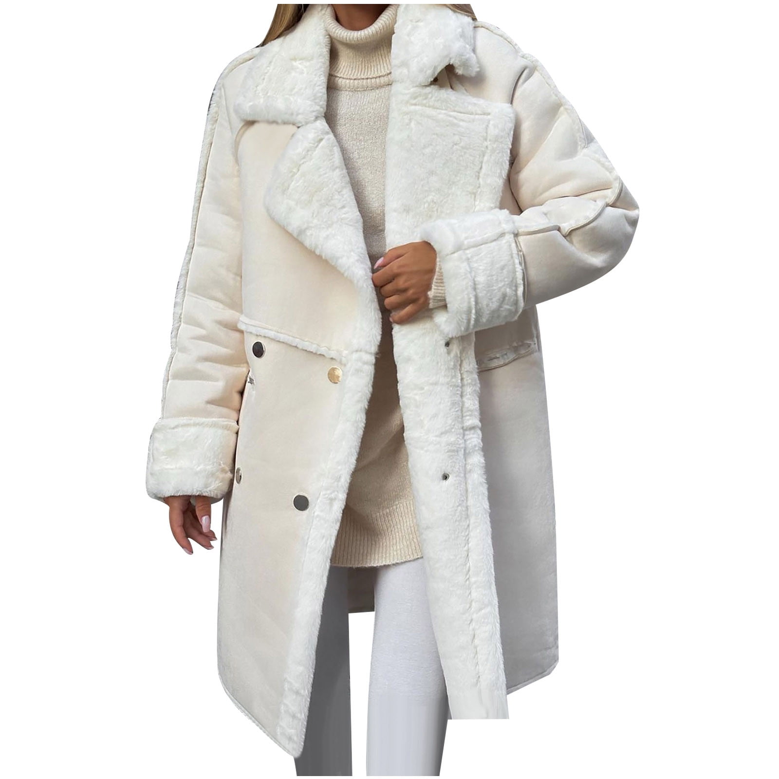 APEXFWDT Women's Faux Shearling Long Coat Sherpa Lined Winter Coats ...