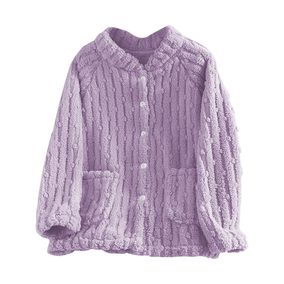 APEXFWDT Women's Flannel Bed Jacket Loungewear Coat Fleece Warm Winter ...