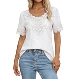 APEXFWDT Women's Floral Lace Blouse Eyelet Round Neck Short Sleeve ...