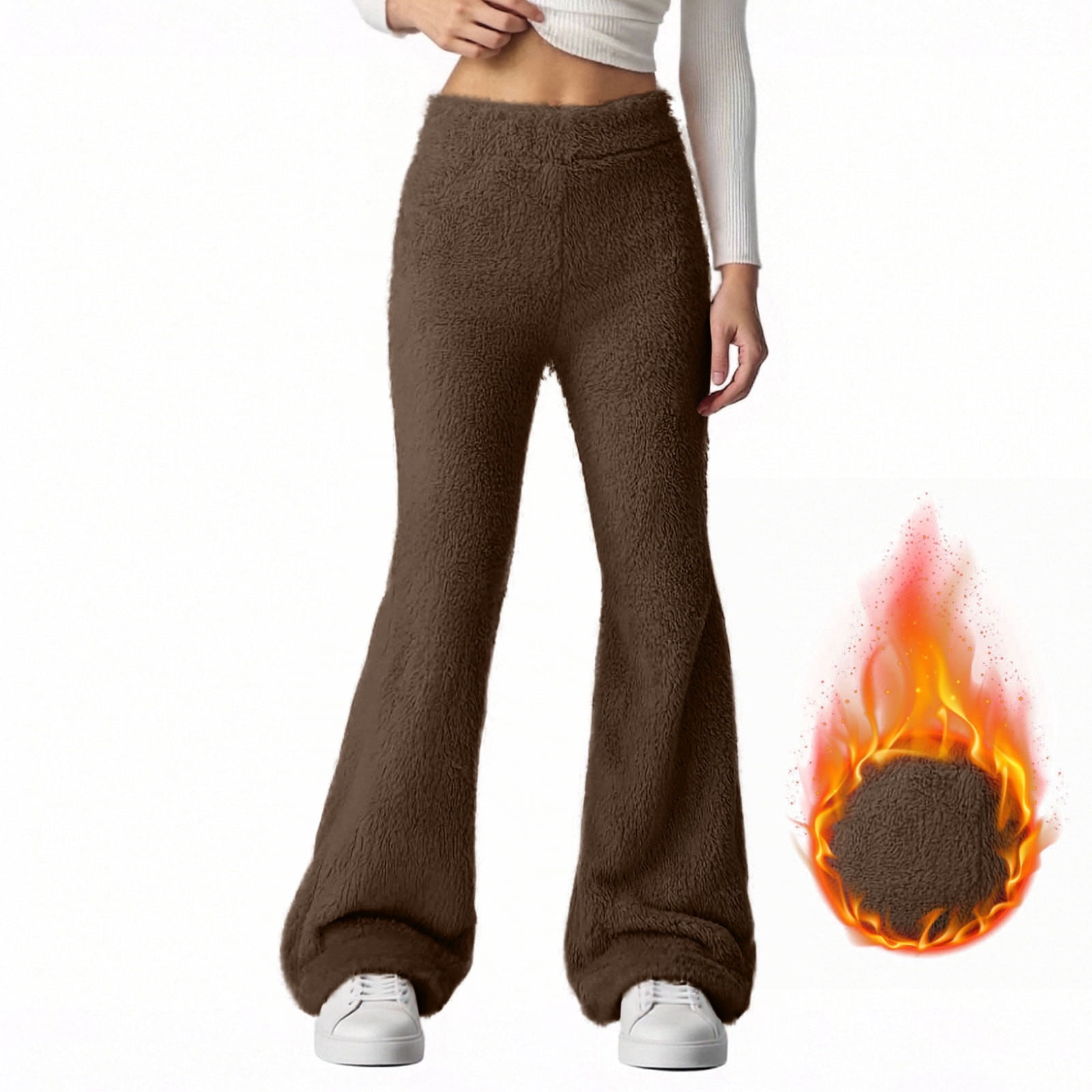 APEXFWDT Women's Fuzzy Lounge Pants Bell Bottom Pajama Pants Warm ...