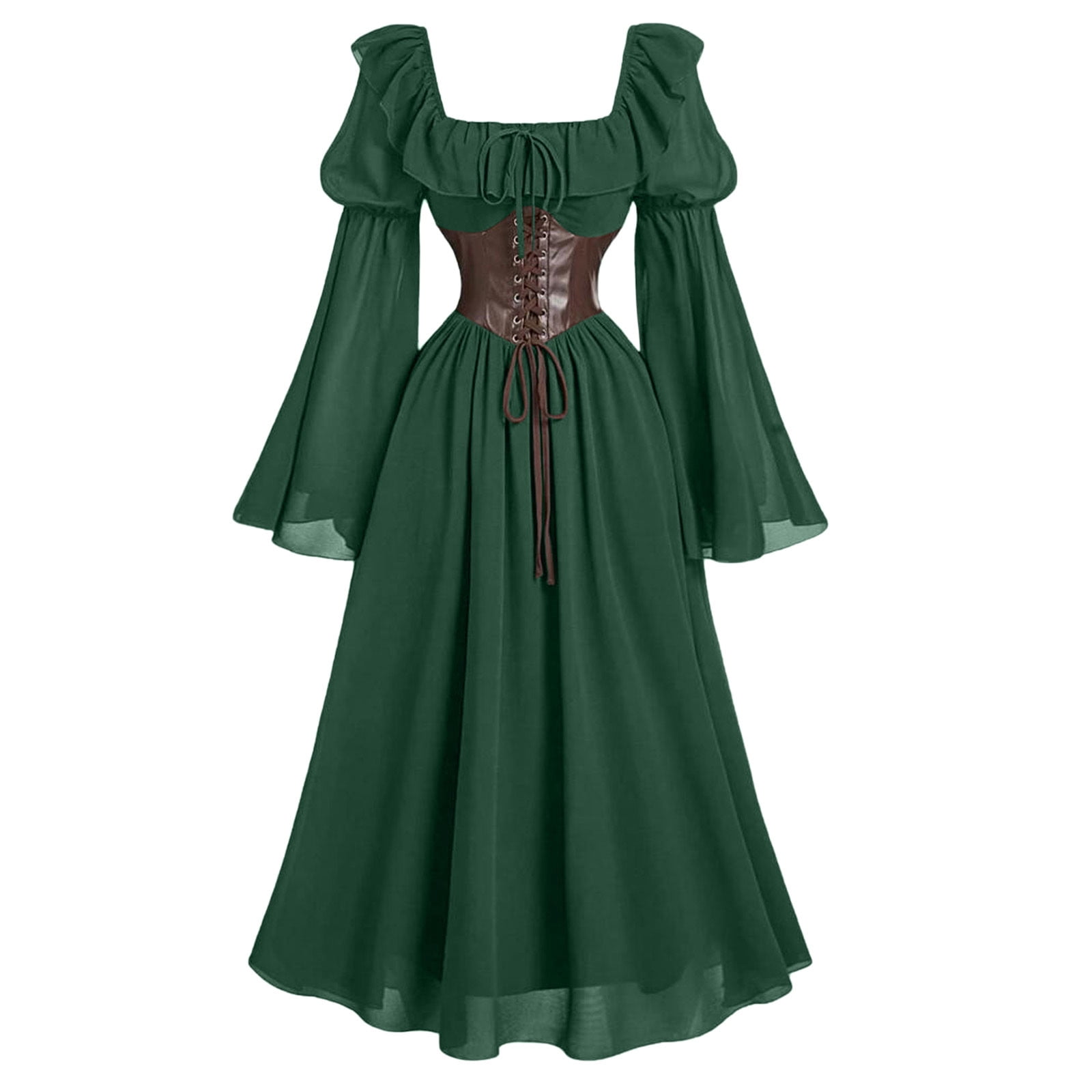 APEXFWDT Women’s Gothic A-Line Dress Chiffon Square Neck Empire Waist ...